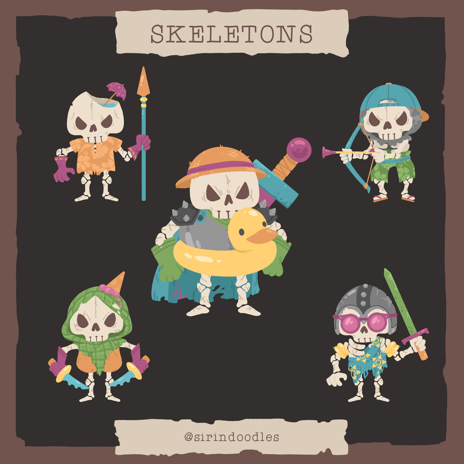 Sirin Doodles - D&D Pool Party Skeletons - Board Game miniatures