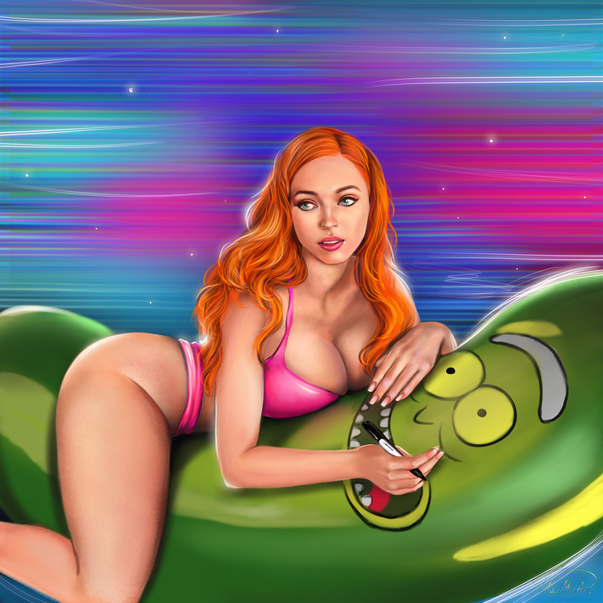 ArtStation - Amouranth Riding Pickle Rick | Amouranth Fan Art | Time-Lapse