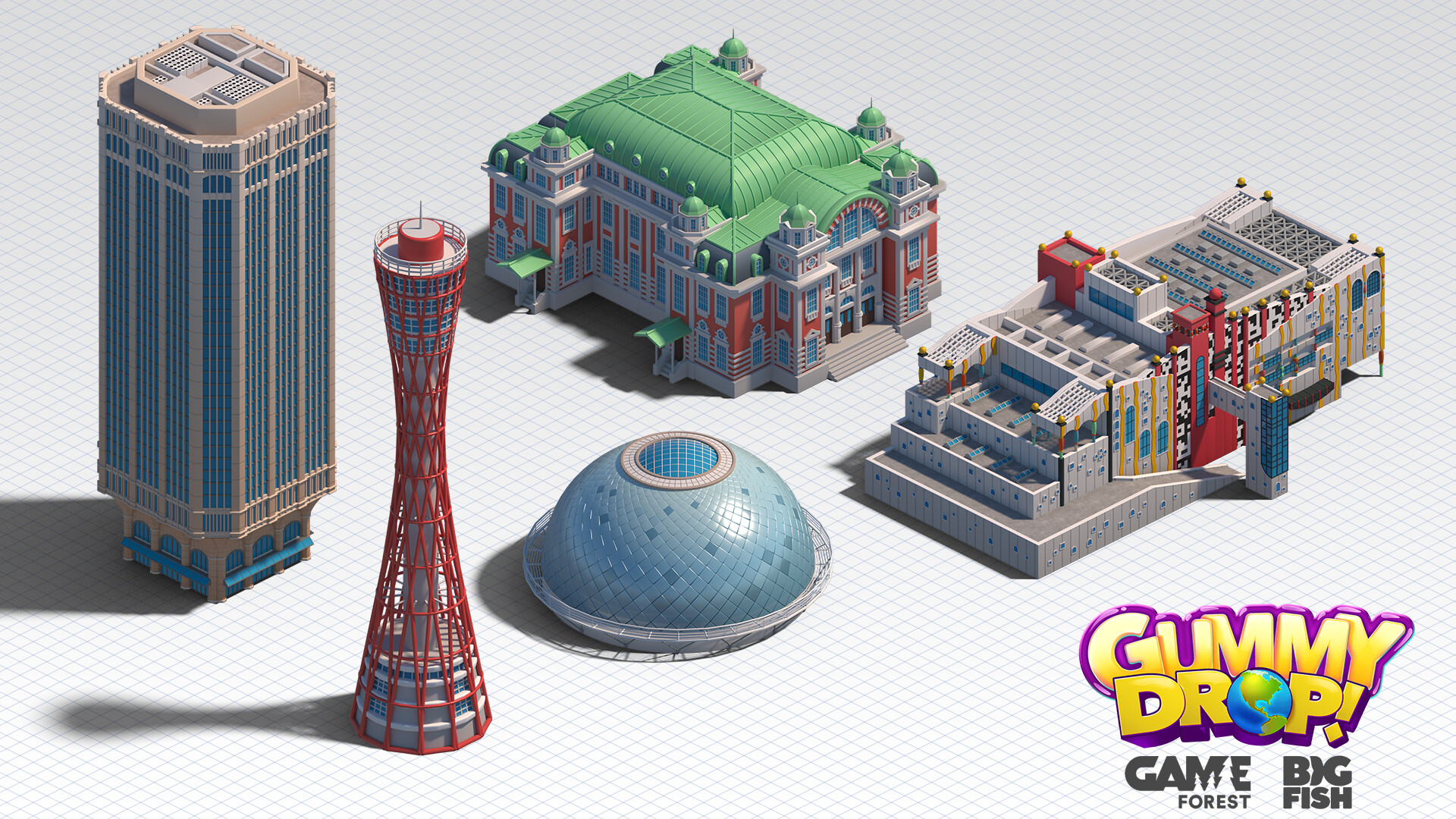 ArtStation - Key buildings for Gummy Drop. City - Osaka, Japan.