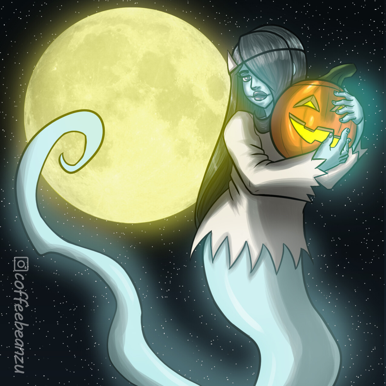 ArtStation - Ghost Lady in the Moon Light