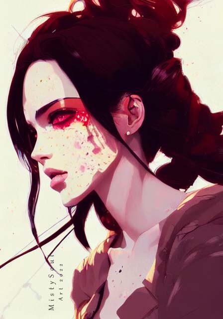 ArtStation - Painting of a woman with blood on her face.