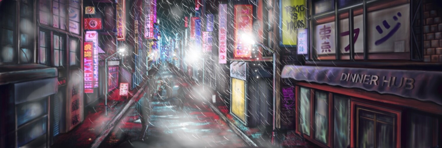 Anime City Background Night