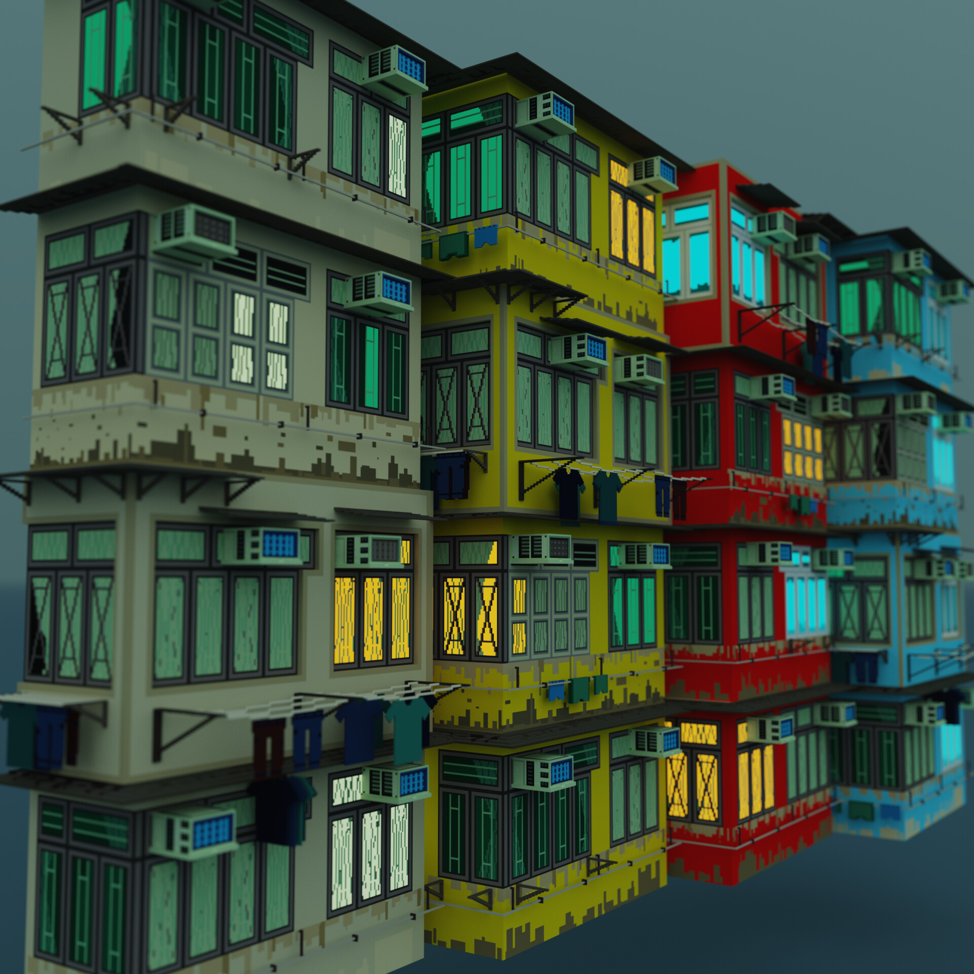 Leonidas Koufalis - Asian Slums Voxel Art Modular Buildings