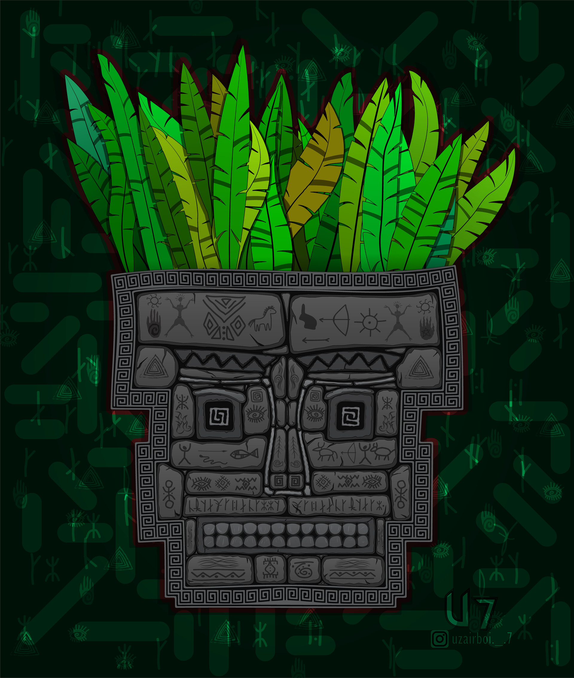 ArtStation - Aztec Styled Stone Face with Runes (wow what a title)