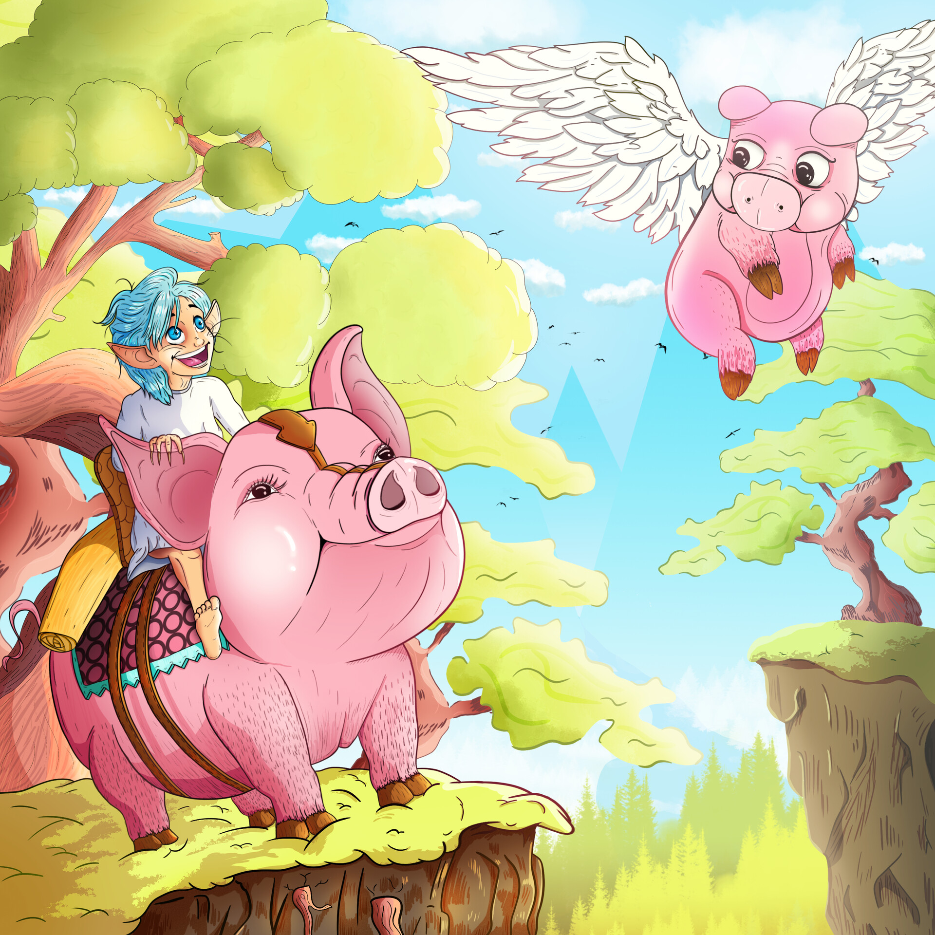 ArtStation - Fantasy Elf on a cute piglet