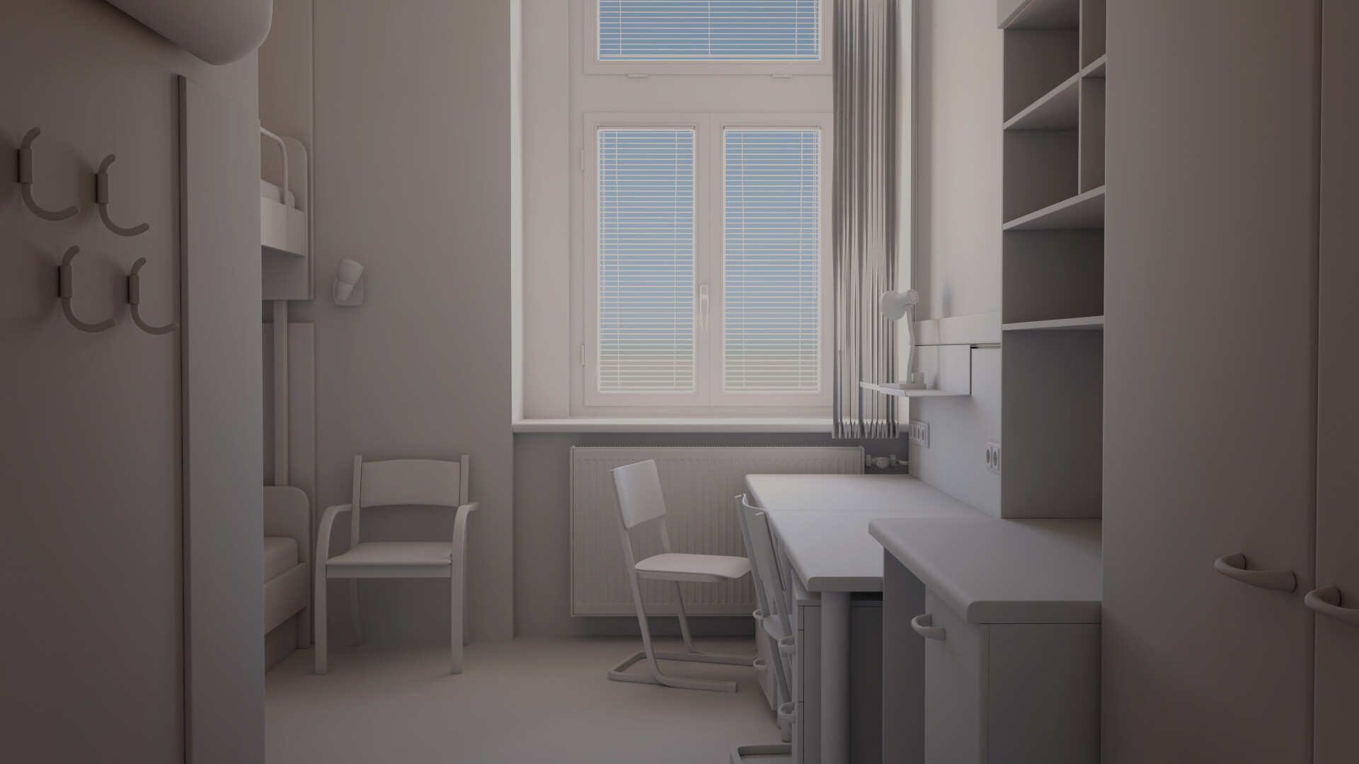 ArtStation - Clay Renders of Bedroom and Bathroom Interior