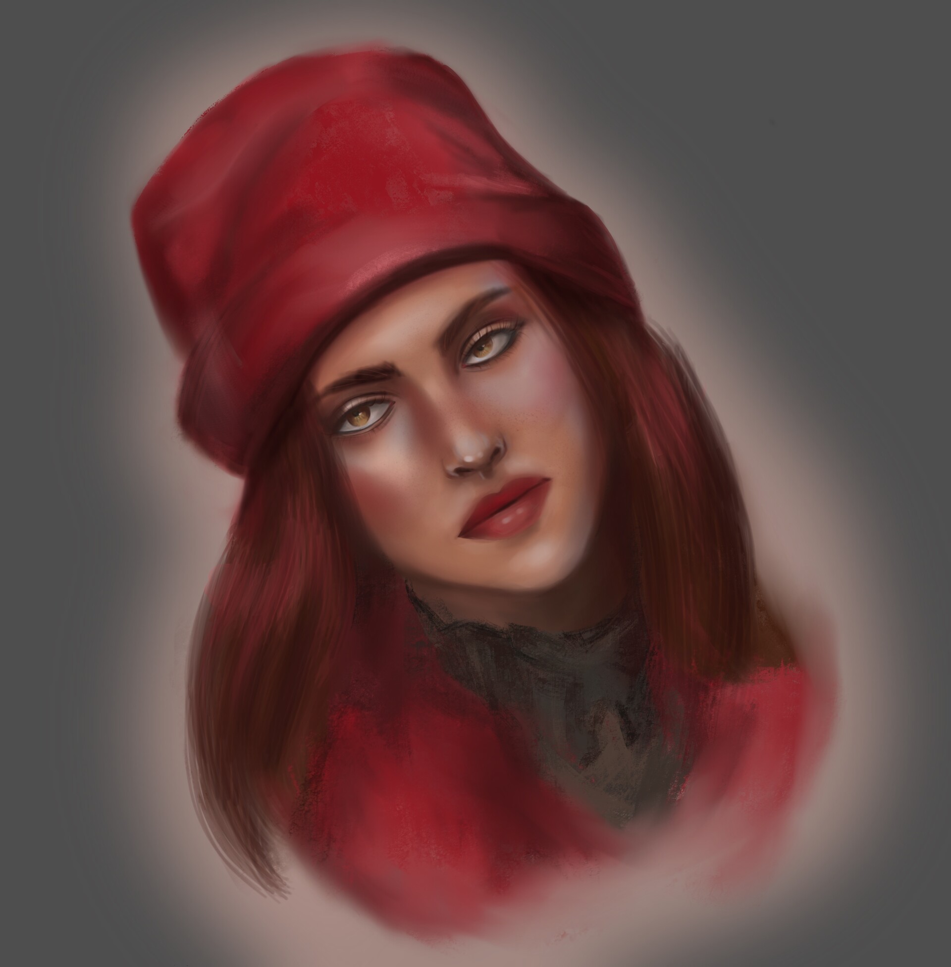 ArtStation - Portrait of lady in Red hat