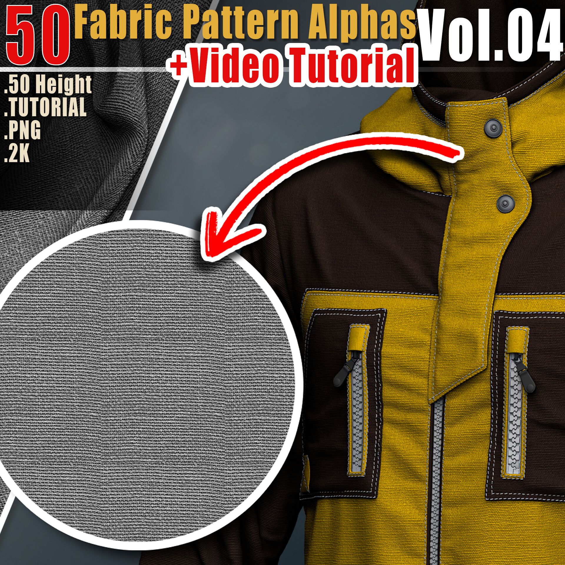 ArtStation - 50 Fabric Pattern Alphas Vol.04 + Video Tutorial