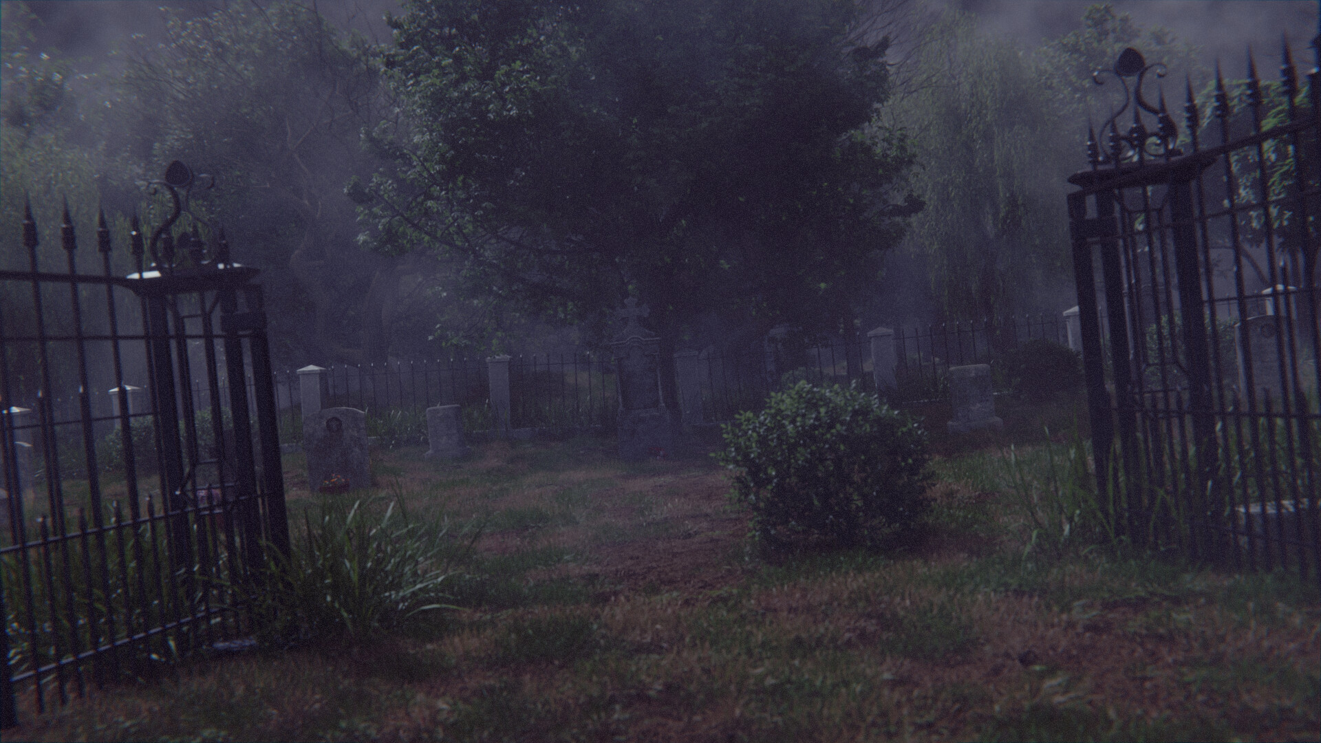 Cemetery Gate At Night