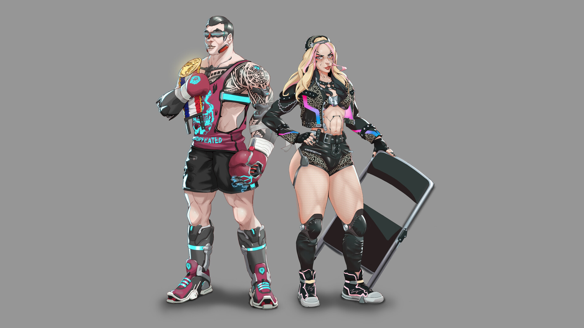 ArtStation - wrestling girl and boxer