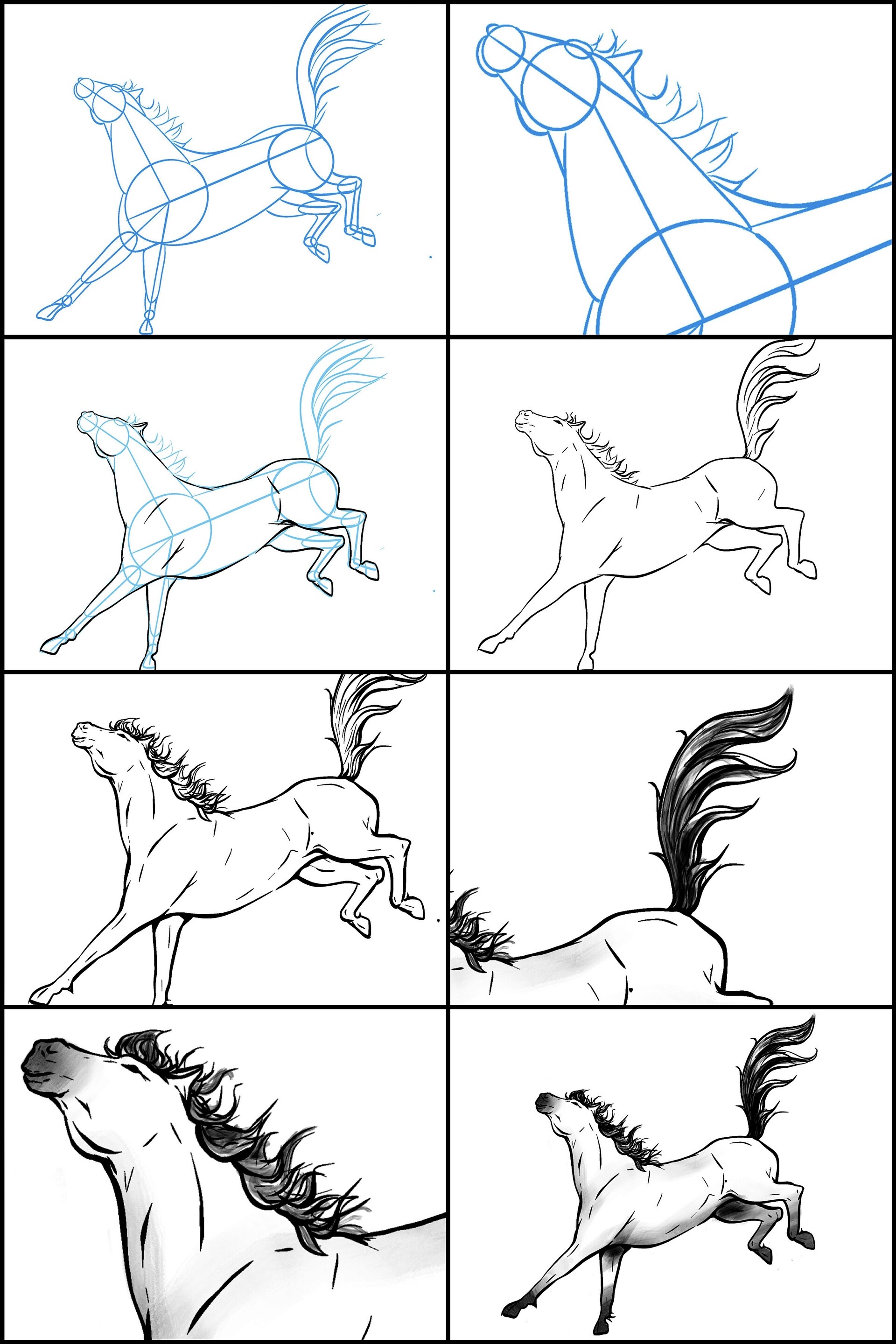 how to draw a horse jumping step by step
