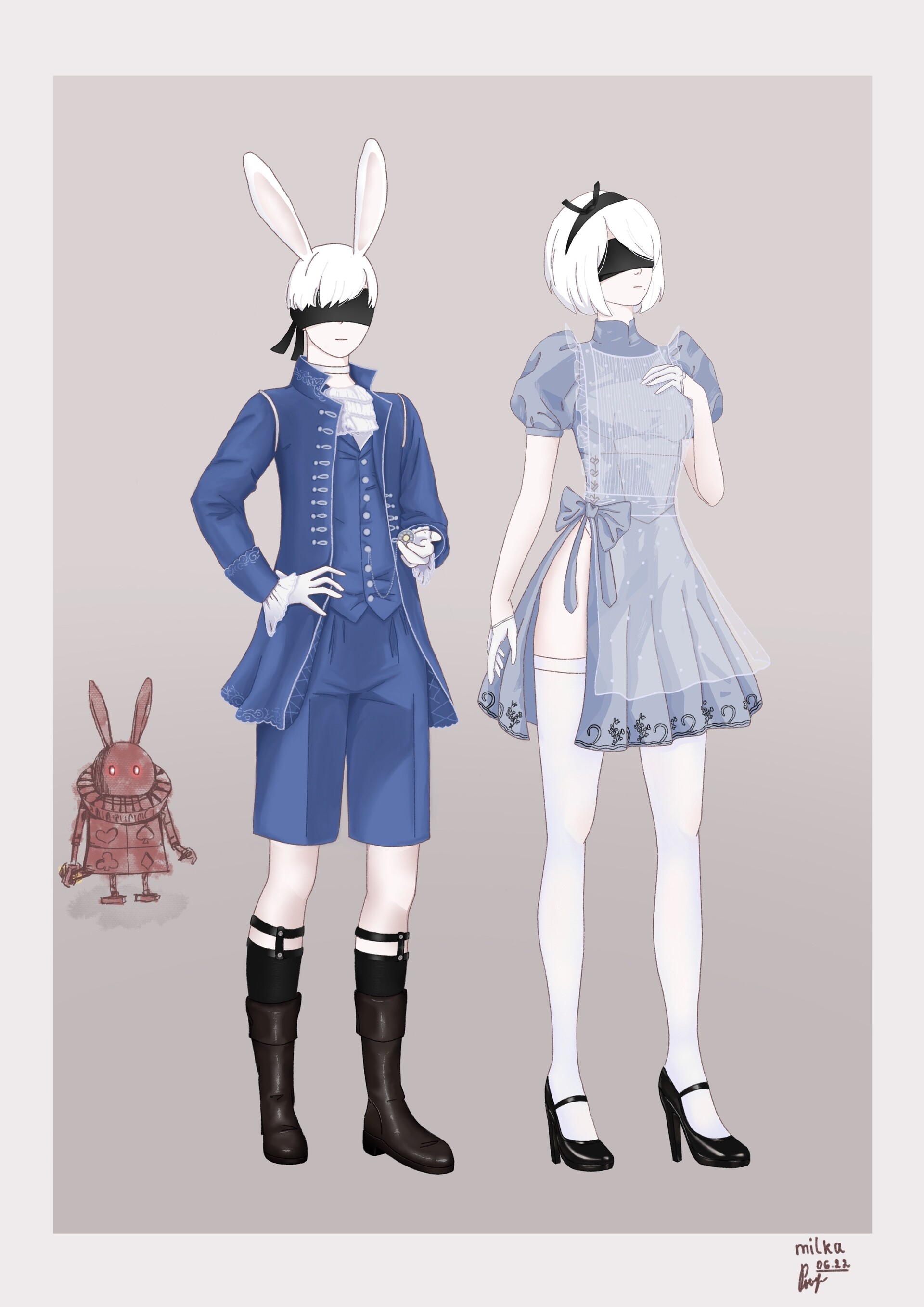ArtStation - «2B in Wonderland» and the accompanying white rabbit 9S