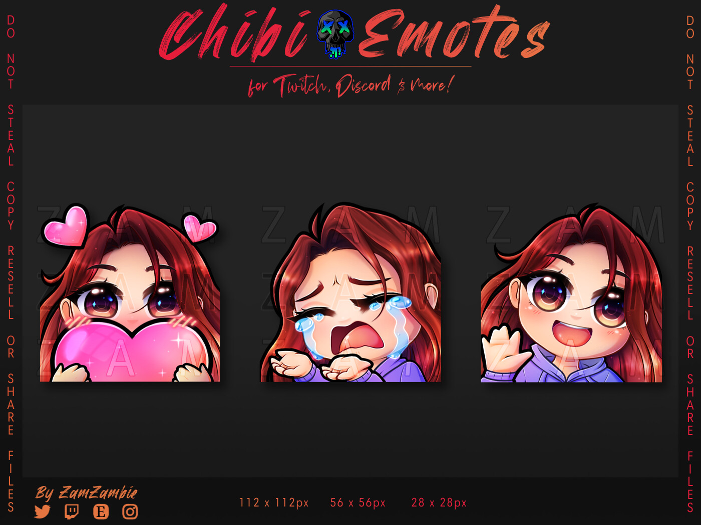 ArtStation - Chibi Girl Emotes / Red Hair
