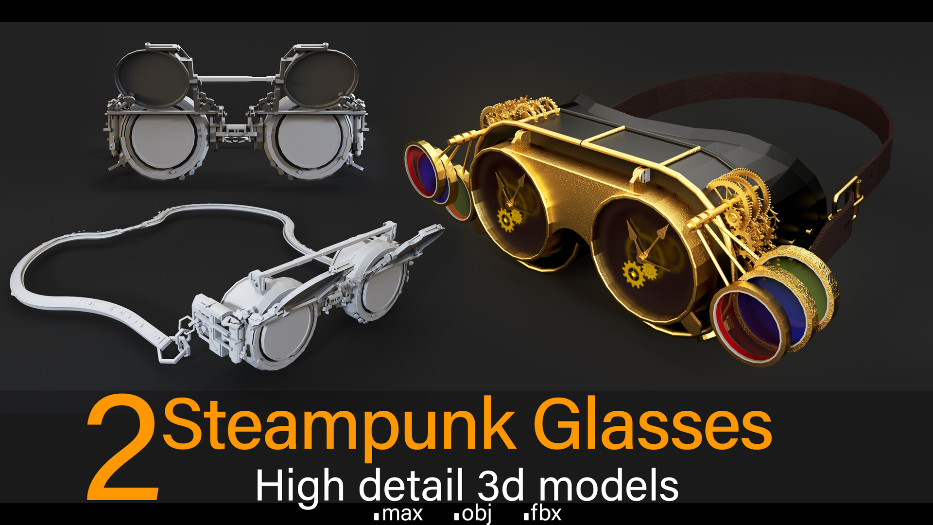 ArtStation - 2- Steampunk Glasses- High detail 3d models