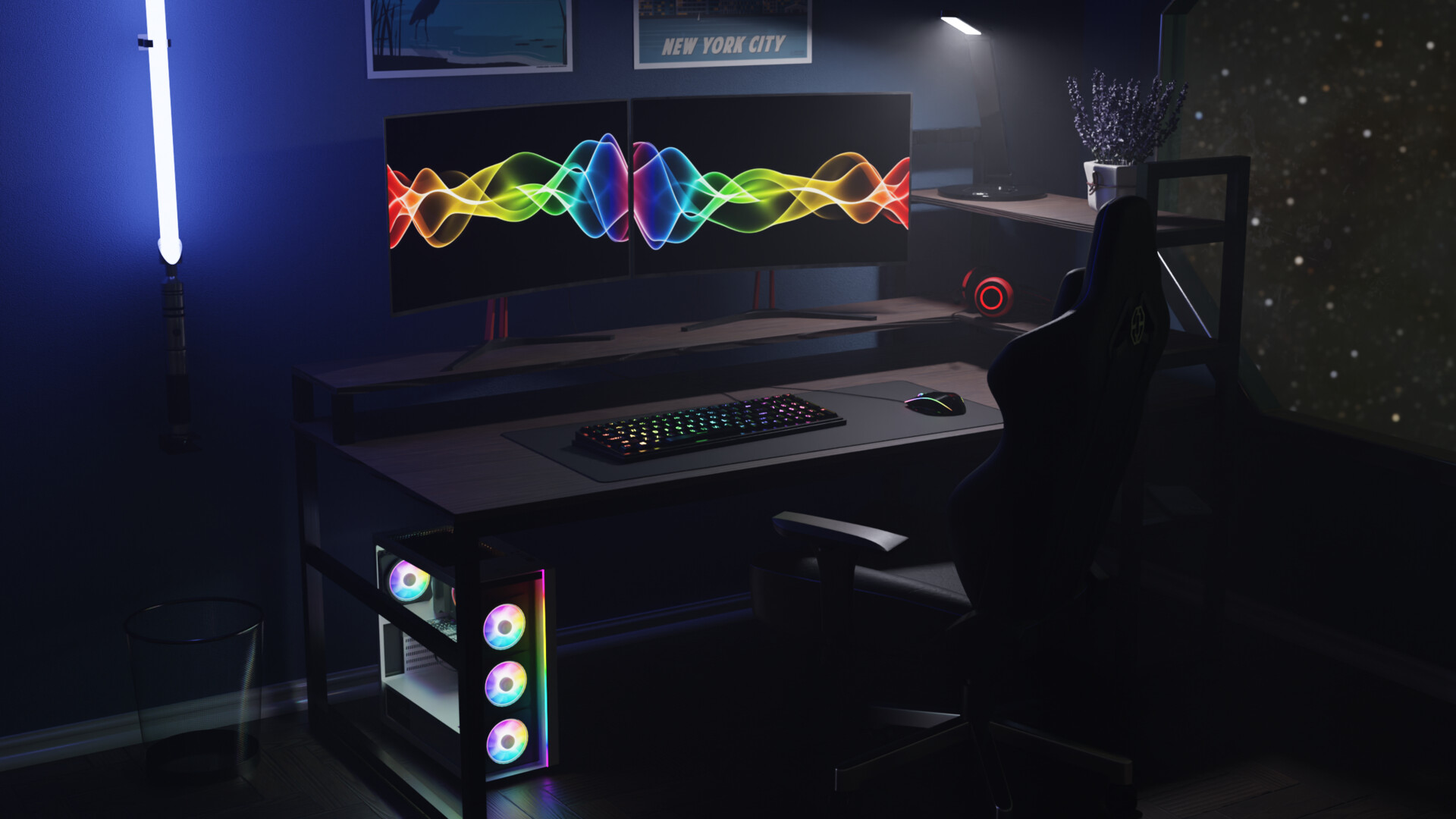 ArtStation - desk office setup in space