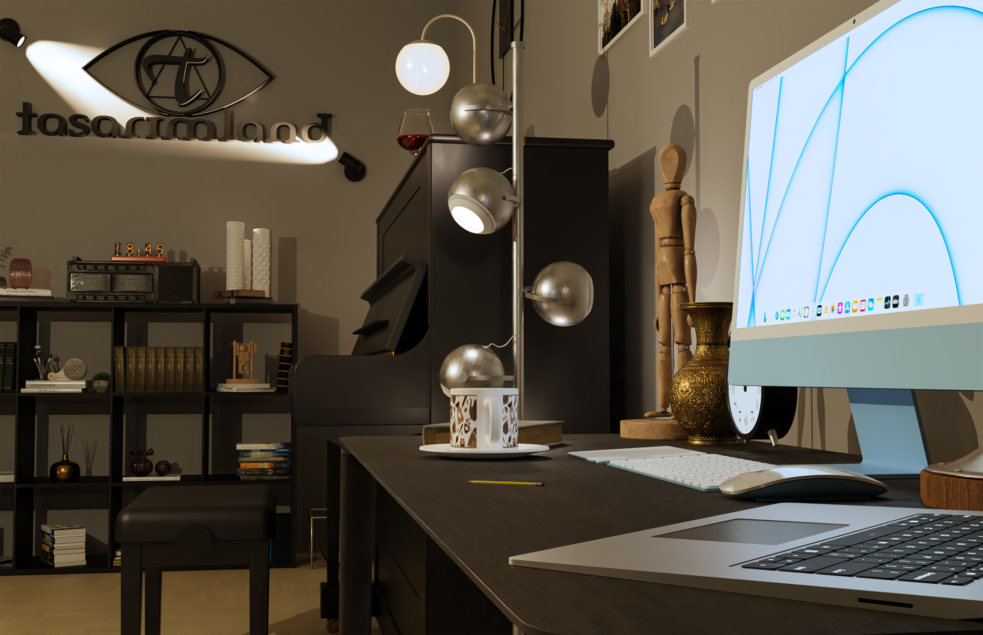 ArtStation - Piano at home, Modern Study Room, Elegant study rooms, Interior rendering, Study ...