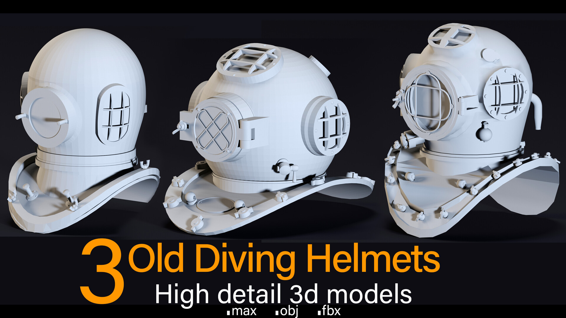 ArtStation - 3 Old Diving Helmets- High detail 3d models
