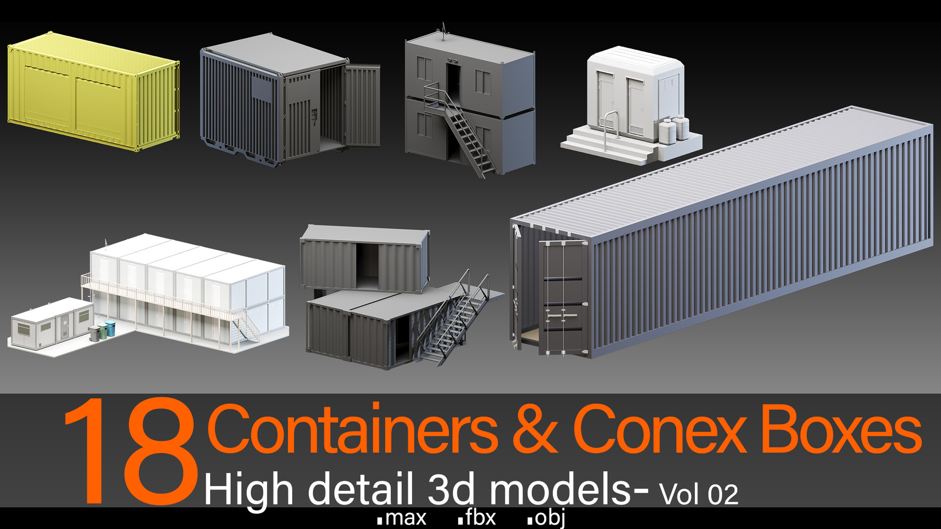 ArtStation - 18 Containers and Conex boxes- Vol 02- High detail 3d models