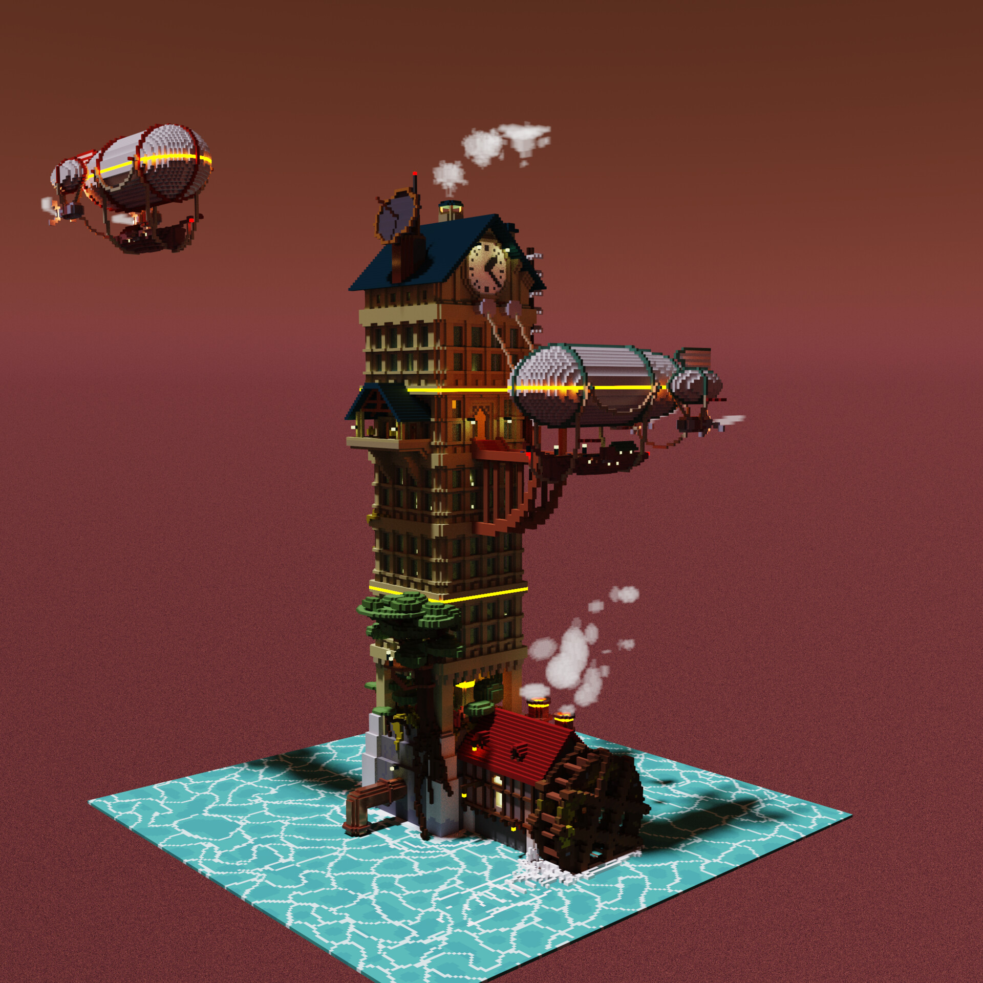 ArtStation - MagicaVoxel Steampunk tower