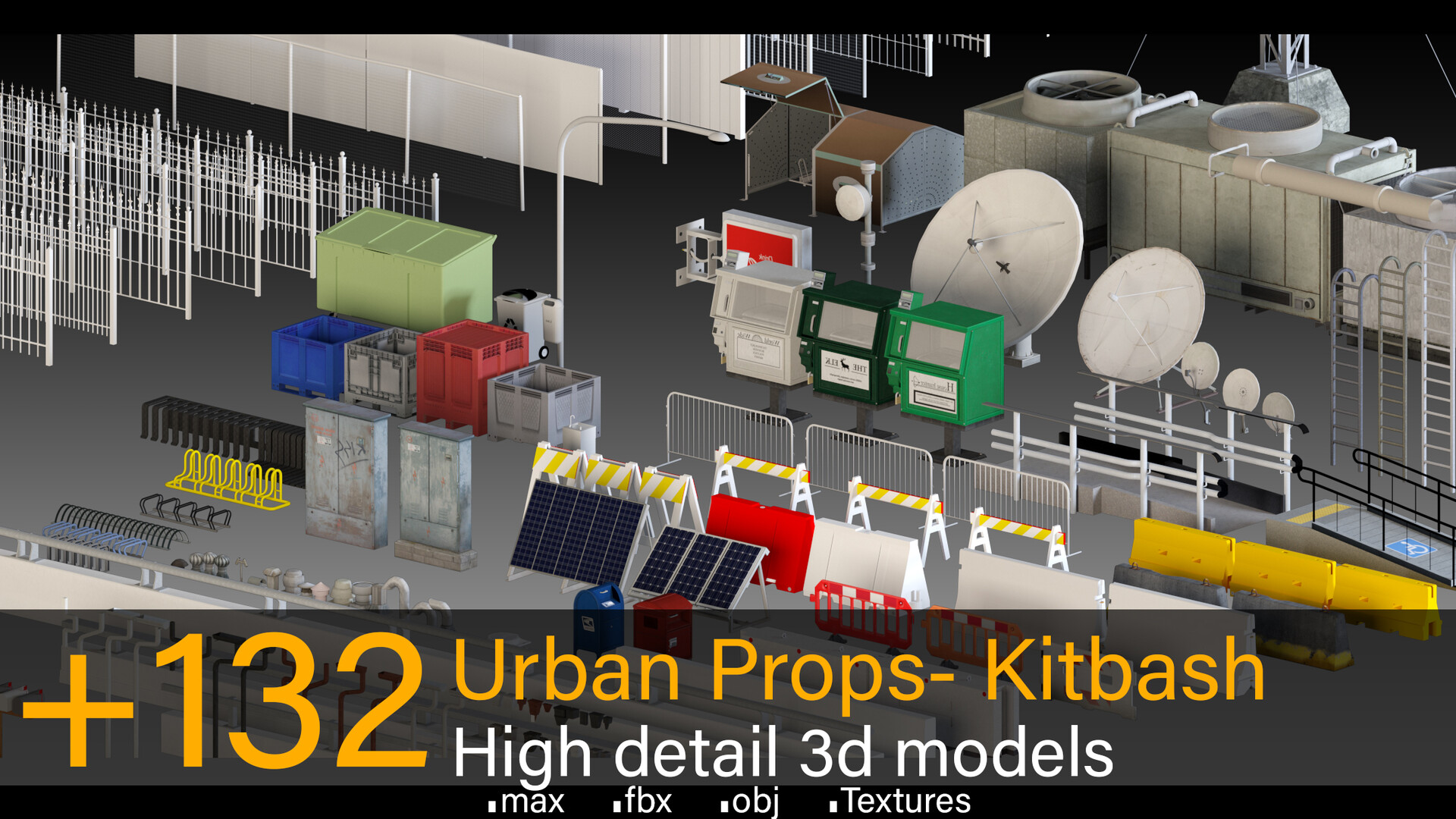 ArtStation - +132 Urban Props- Kitbash- High detail 3d models