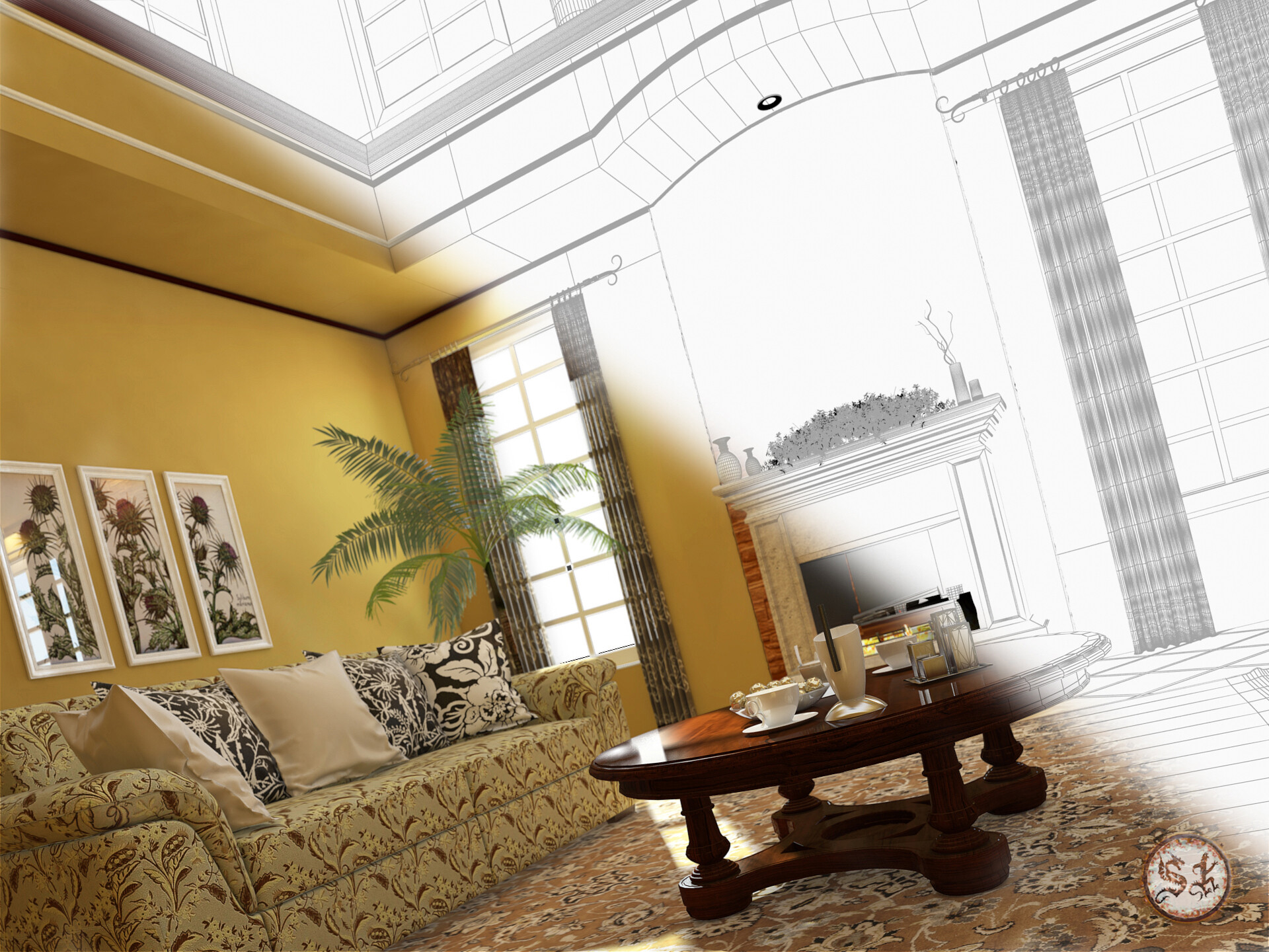 how to draw room scene