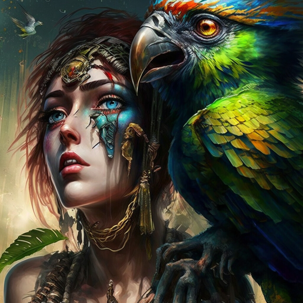ArtStation - goddess with parrot II