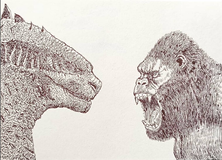 ArtStation - KONG VS GODZILLA BALLPOINT PEN ART