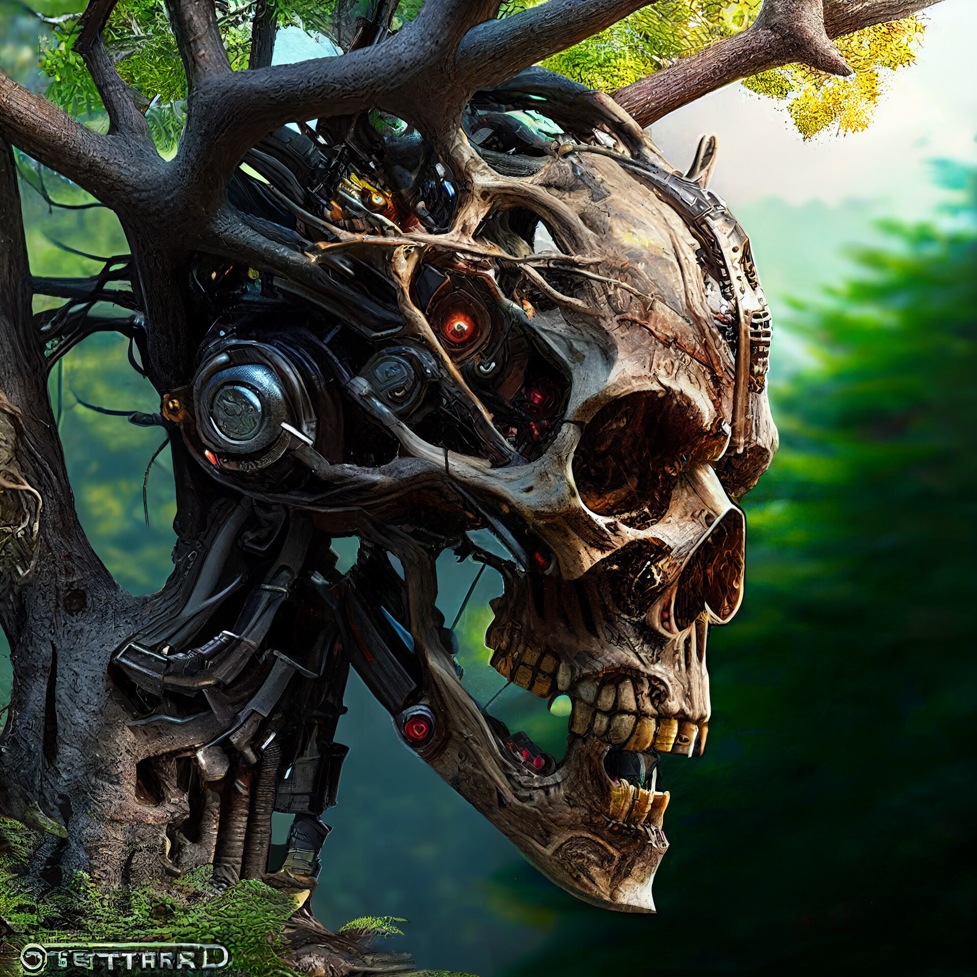 ArtStation - Cyborg skull in tree