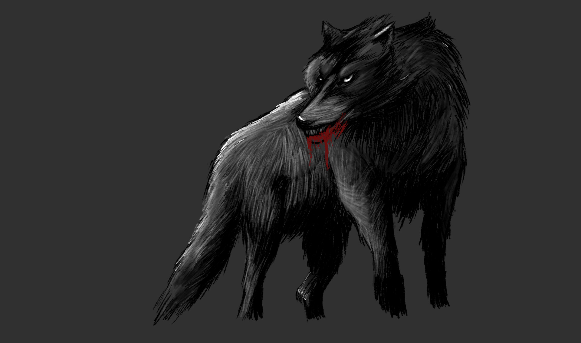 Black Wolf With Red Eyes Drawing