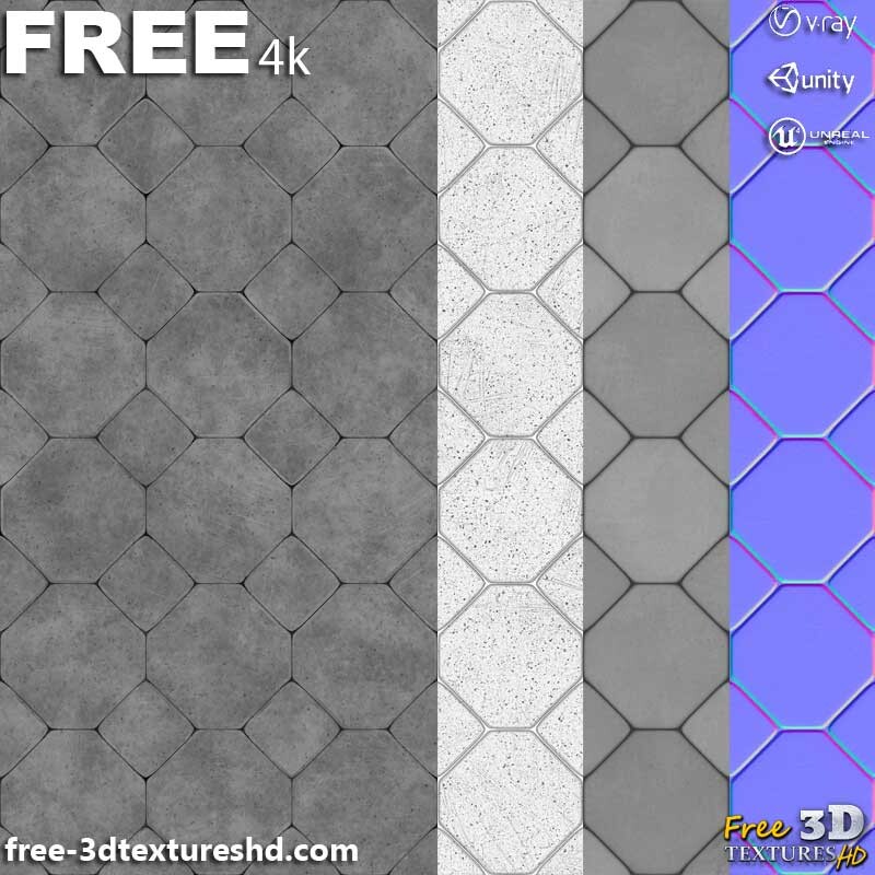 PBR Textures Free Download - Hexagonal Concrete Pavement 3D Texture PBR in High Res Free ...