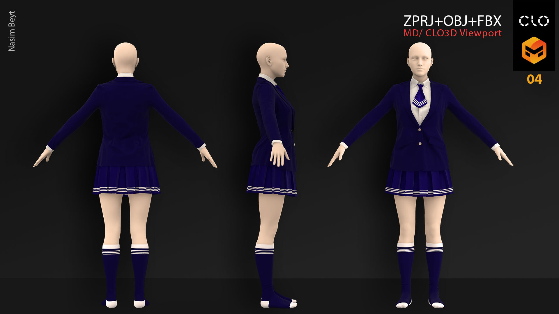 Nasim Beyt - SCHOOL UNIFORM with BAG & SHOES PACK with TEXTURES (VOL.04). CLO3D, MD PROJECTS+OBJ+FBX