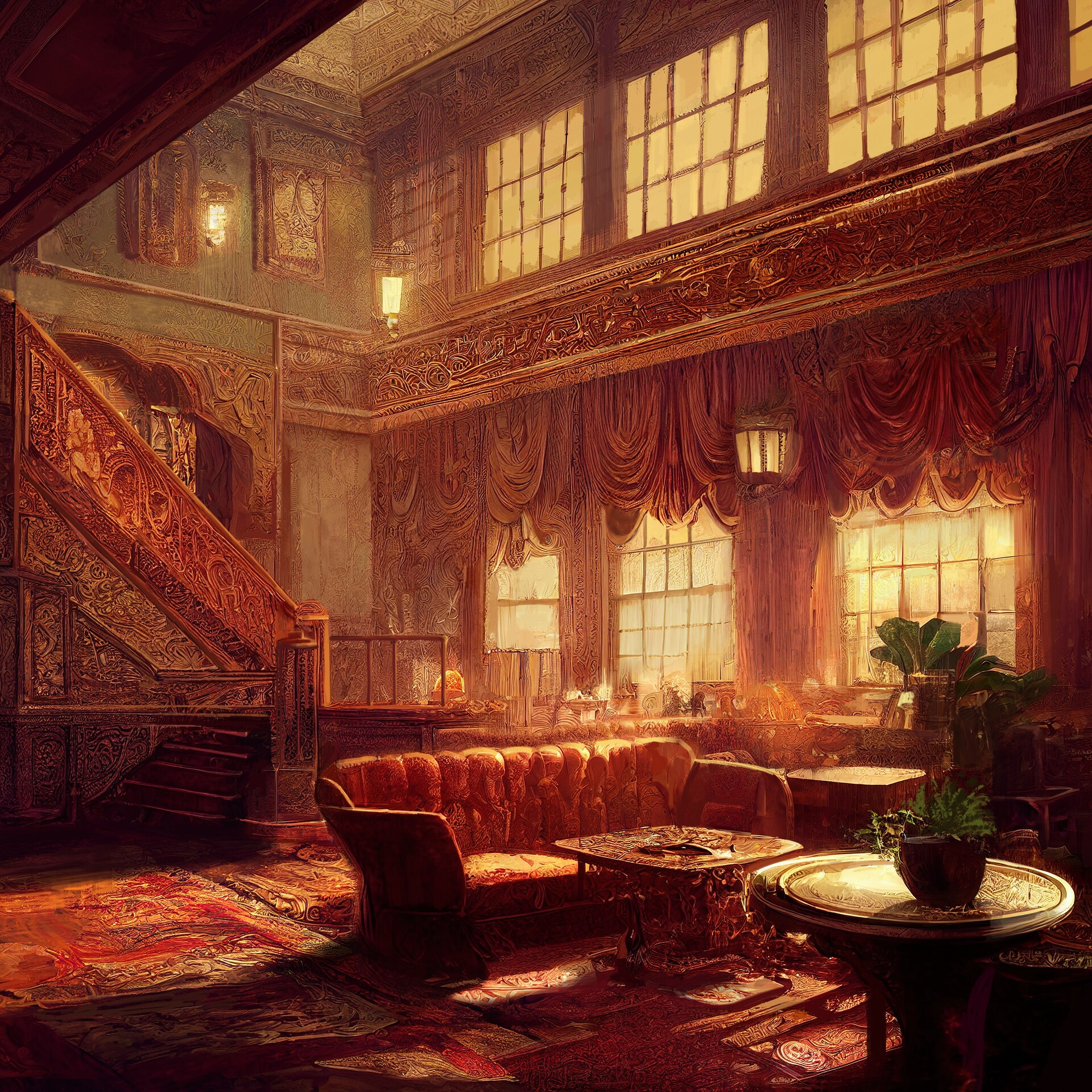 ArtStation - Sunset Hotel Lounge