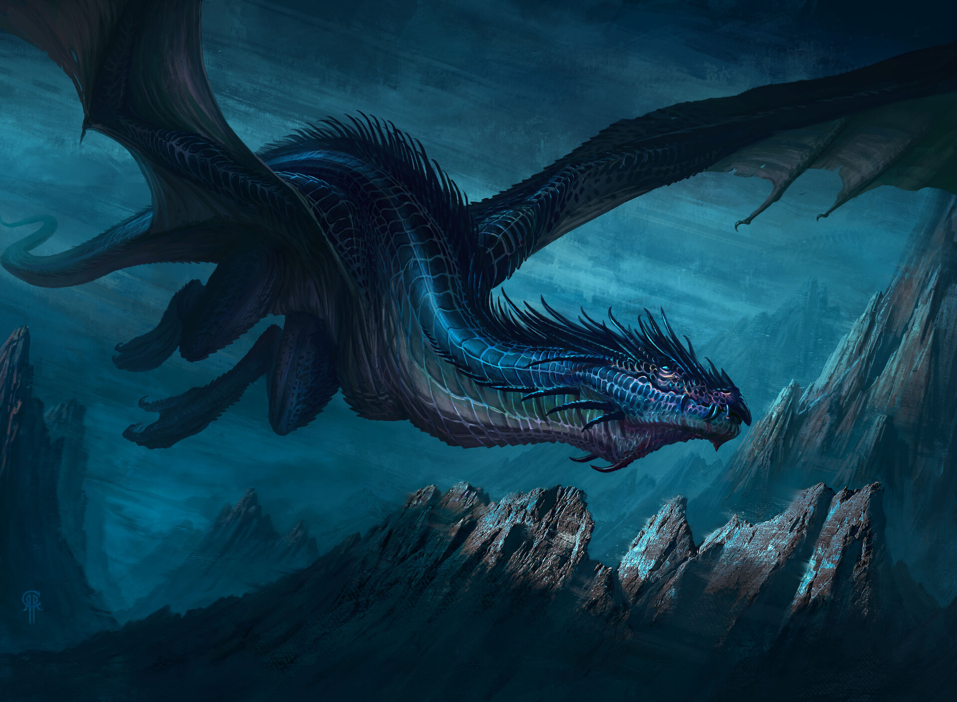 Dark Blue Dragons Wallpaper