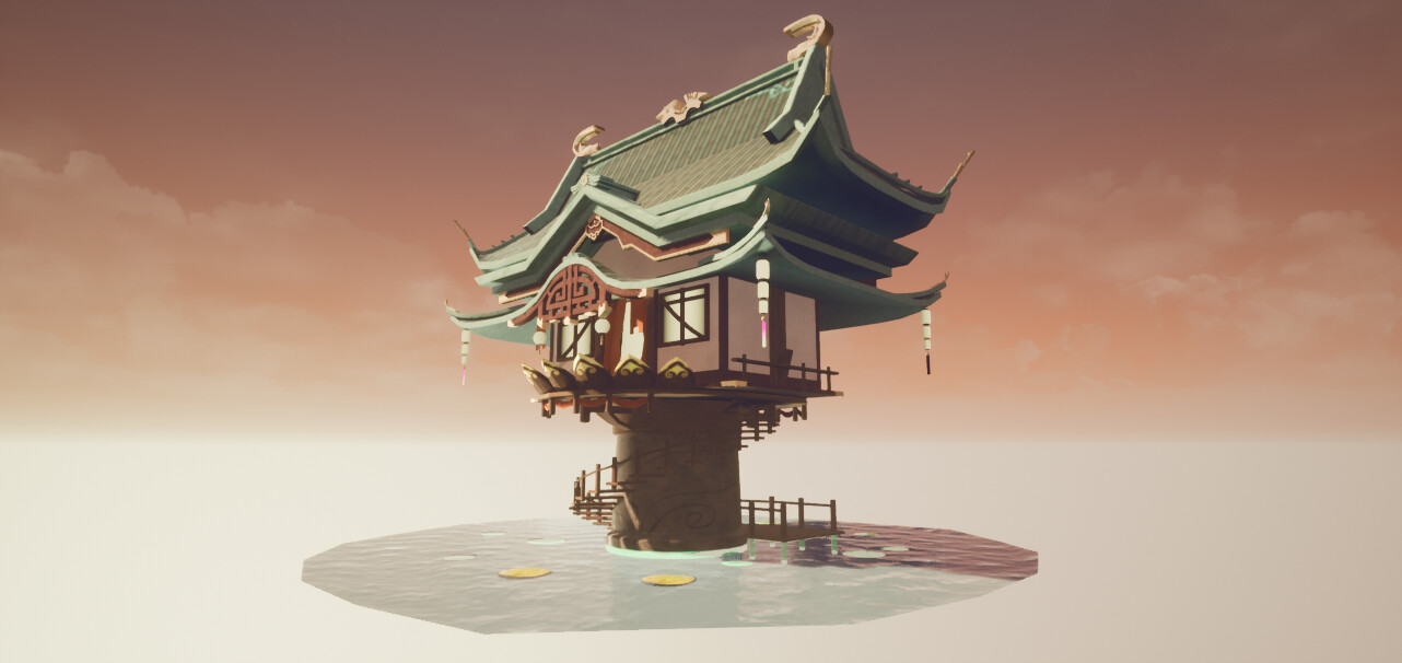 ArtStation - Japanese Temple at Sunset
