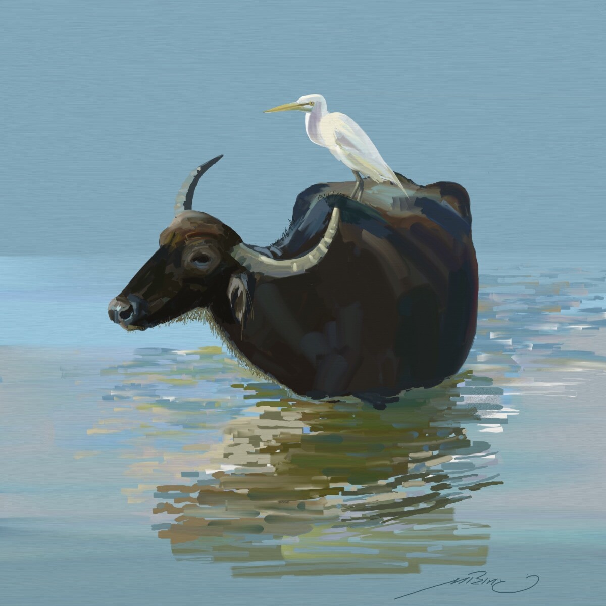 ArtStation - Buffalo in the water
