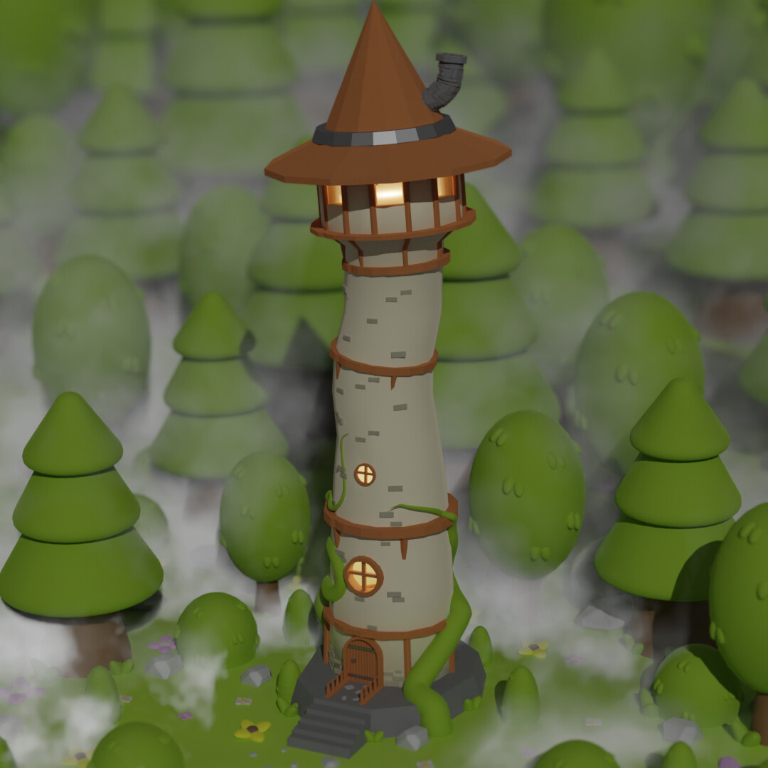 ArtStation - Stylized low poly mage tower