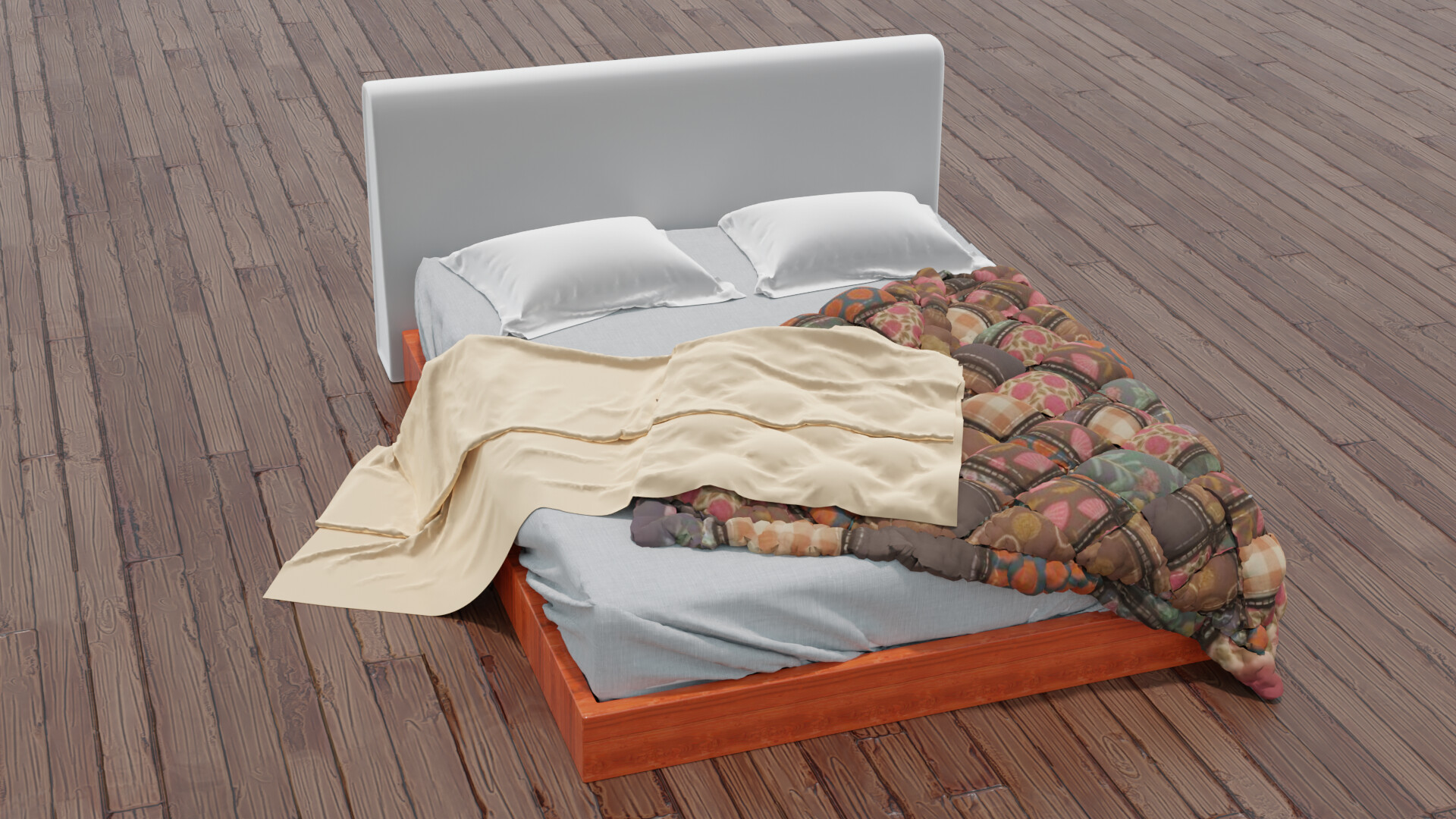 ArtStation - Bed with blankets on it