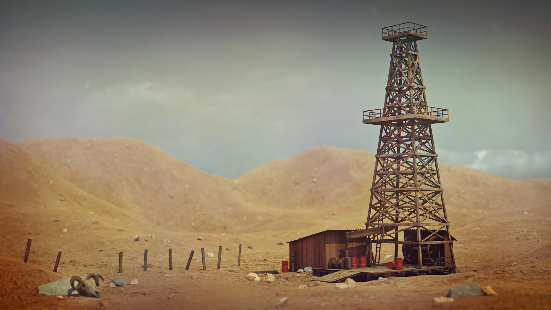 Wooden Oil Derrick Model