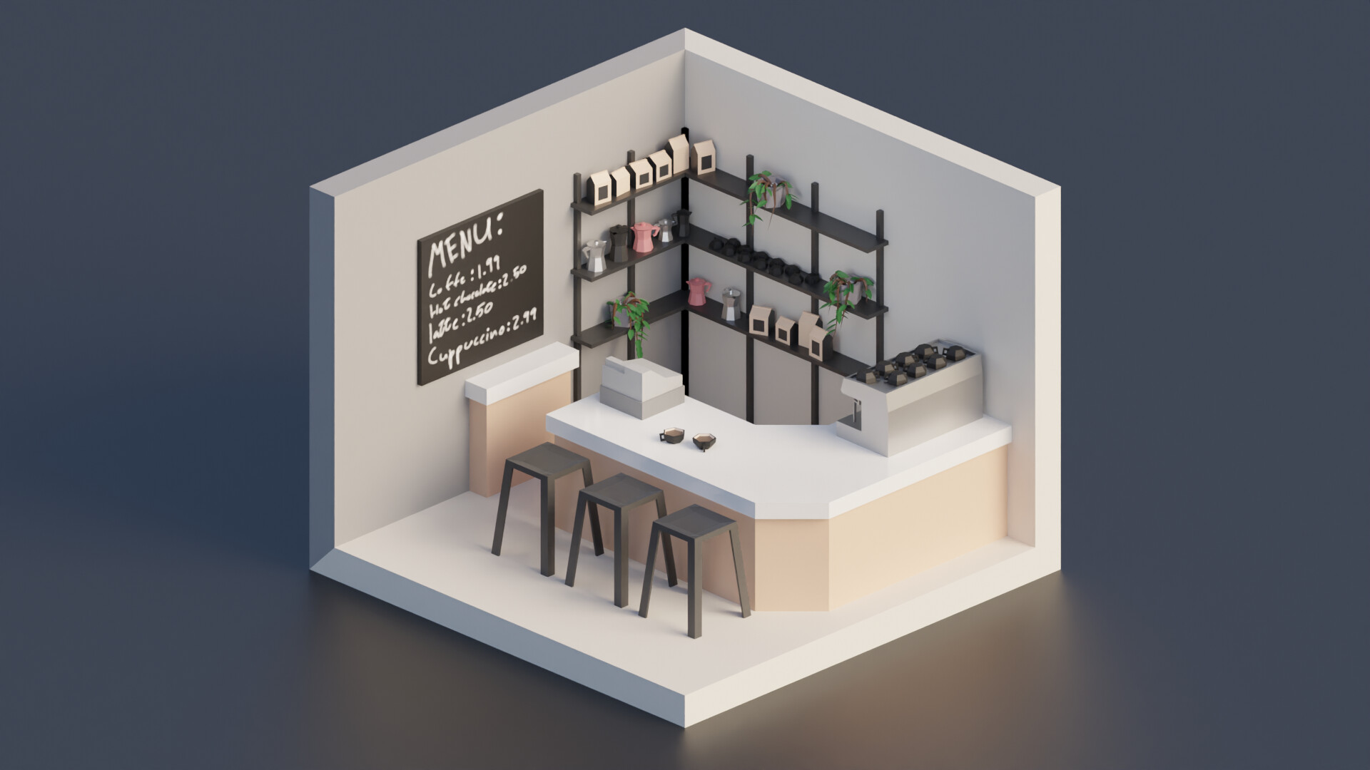 ArtStation - Low poly Isometric Coffee Shop in Blender
