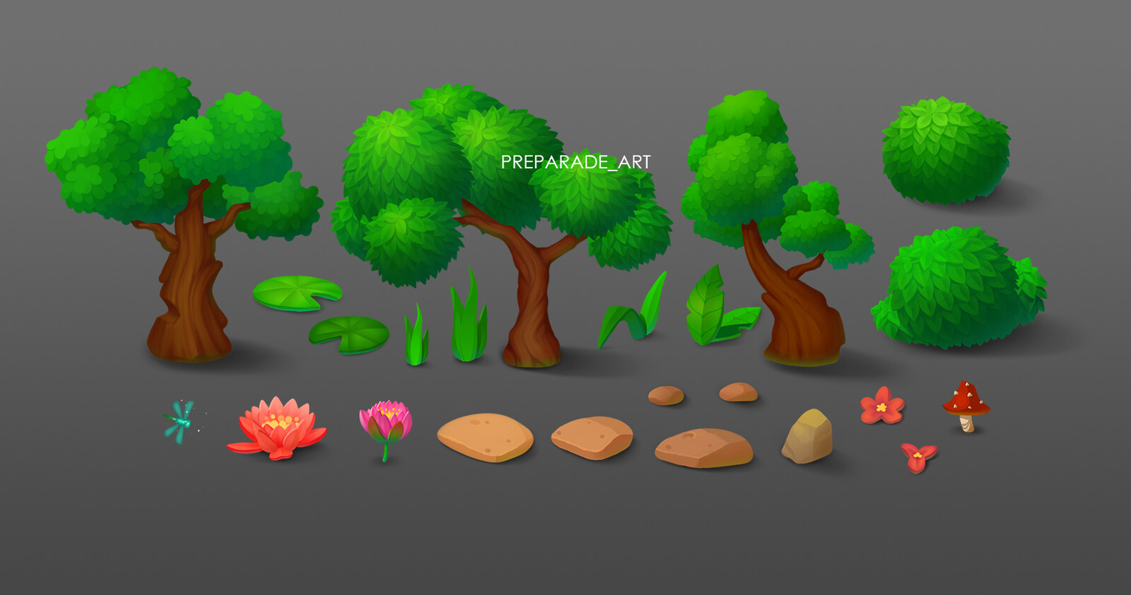 Preparade Art - Hidden Pond 2D Forest Props Set