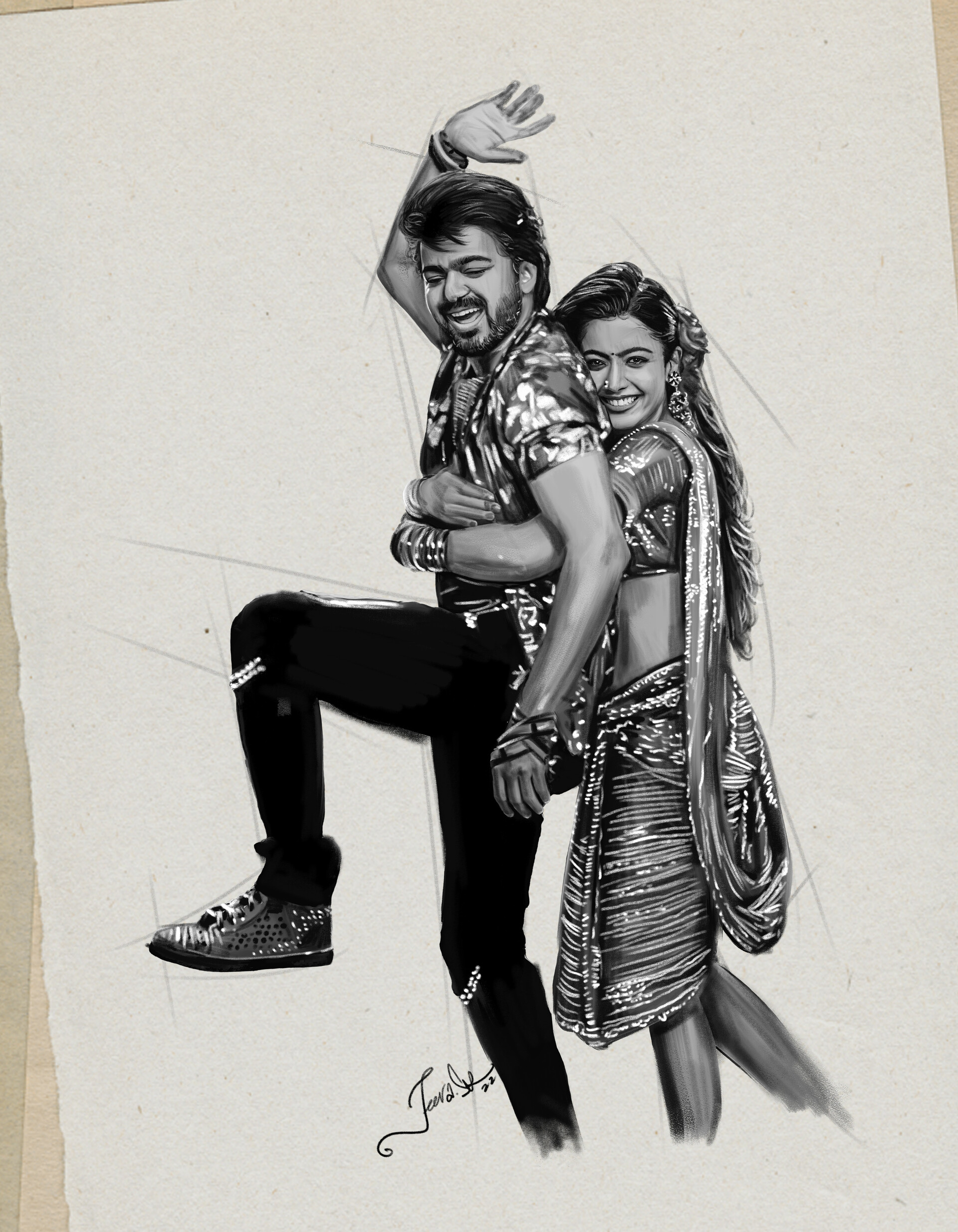 ArtStation - Ranjithame Thalapathy Vijay & Rashmika Mandanna Pencil ...