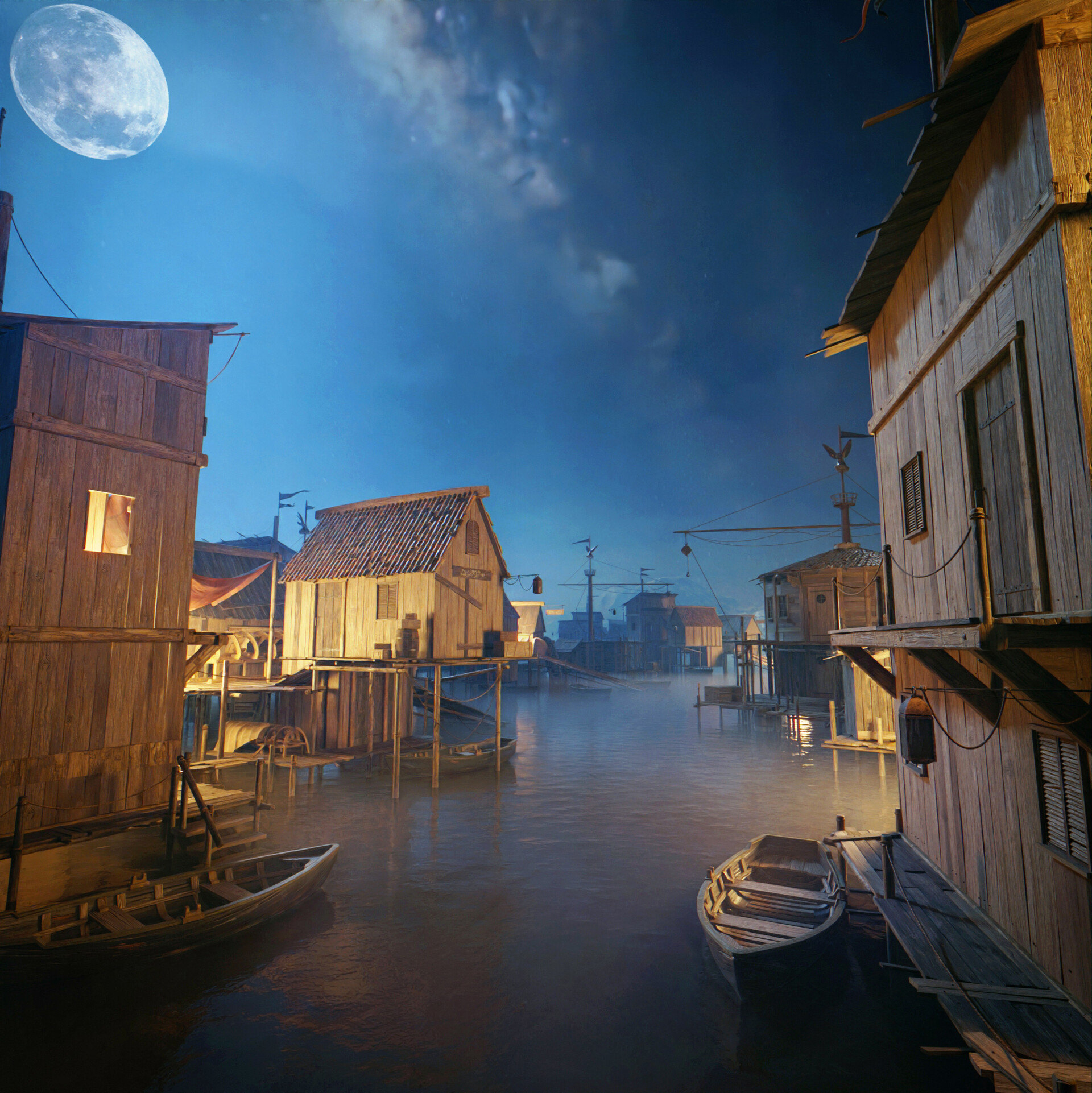 ArtStation - Medieval Town on lake