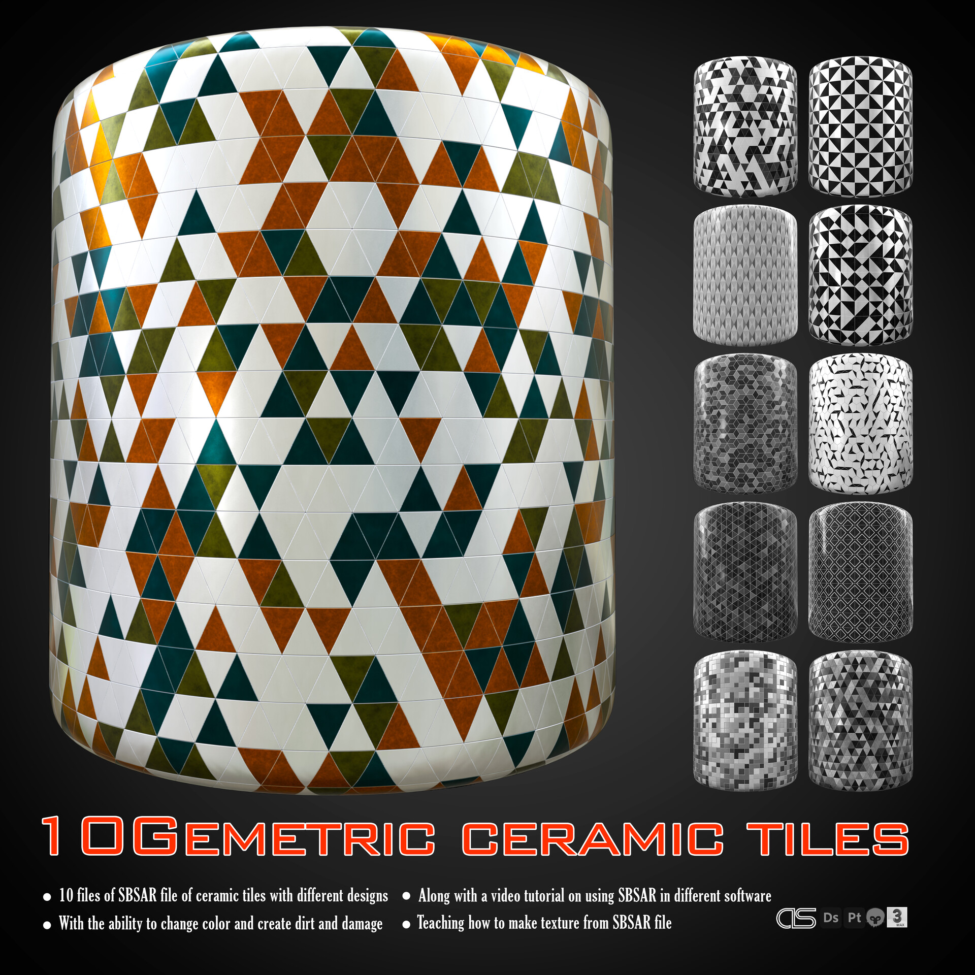ArtStation - 10 Gemetric Ceramic tiles + tutorial how to use the SBSAR file