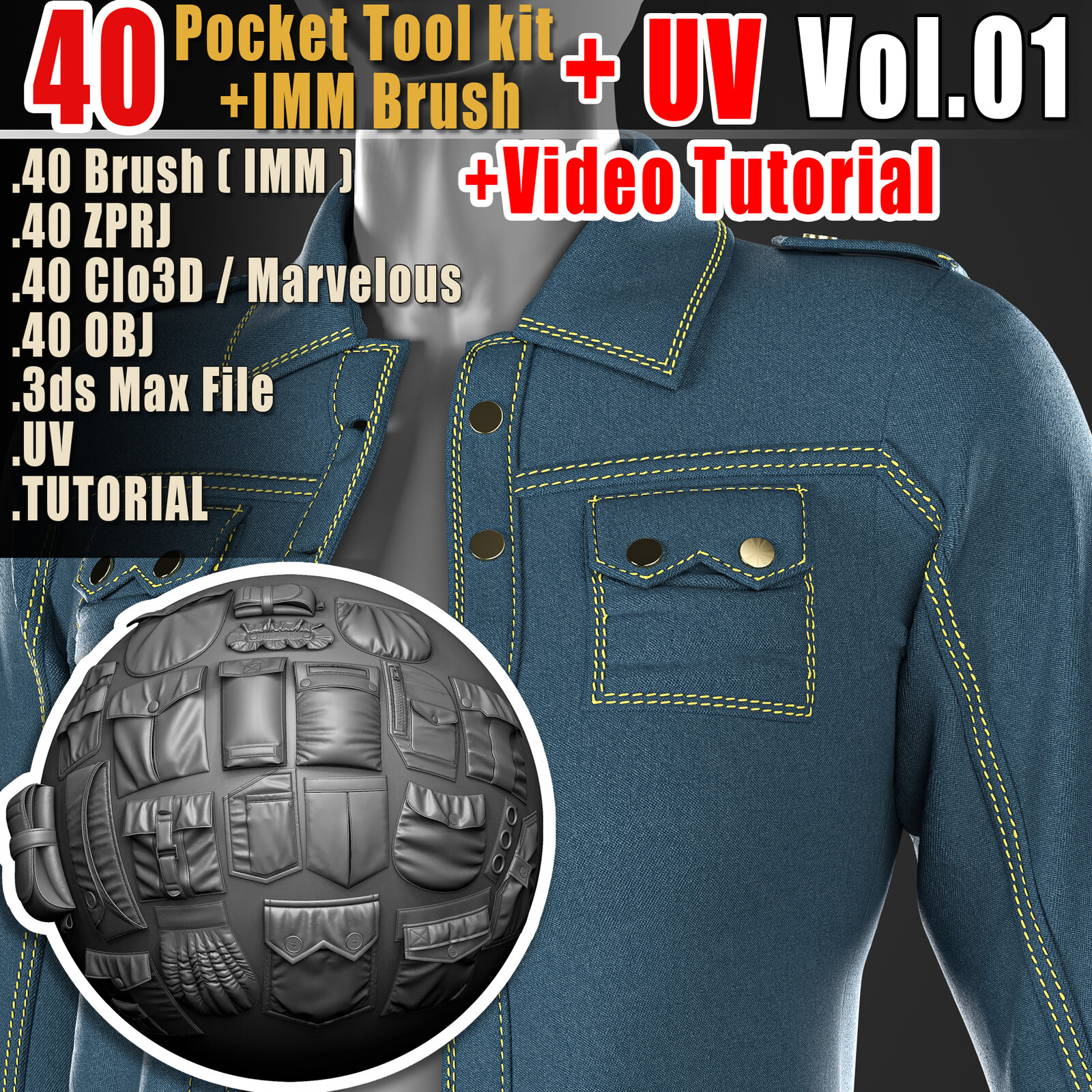 G_Pouraskar - 40 Pocket Tool Kit + IMM Brush + UV + OBJ +Video Tutorial