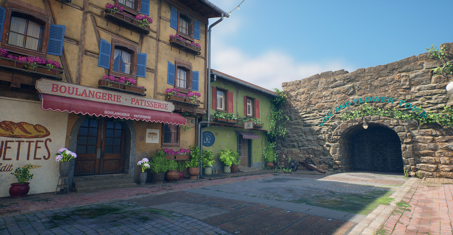 Wingfox workshop - UE5-FPS game scene "European Town" modeling material rendering full-process ...
