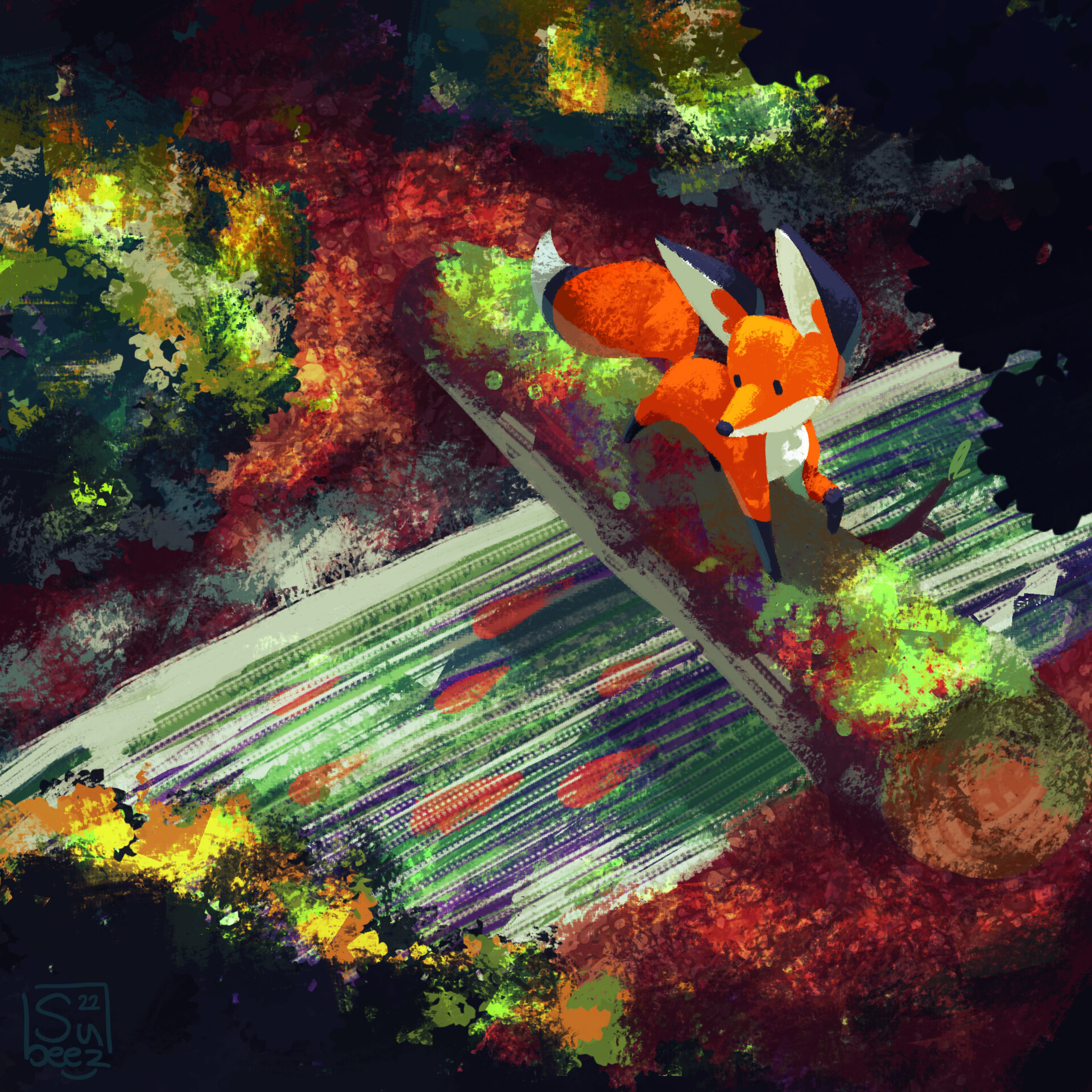 ArtStation - Fox on a log