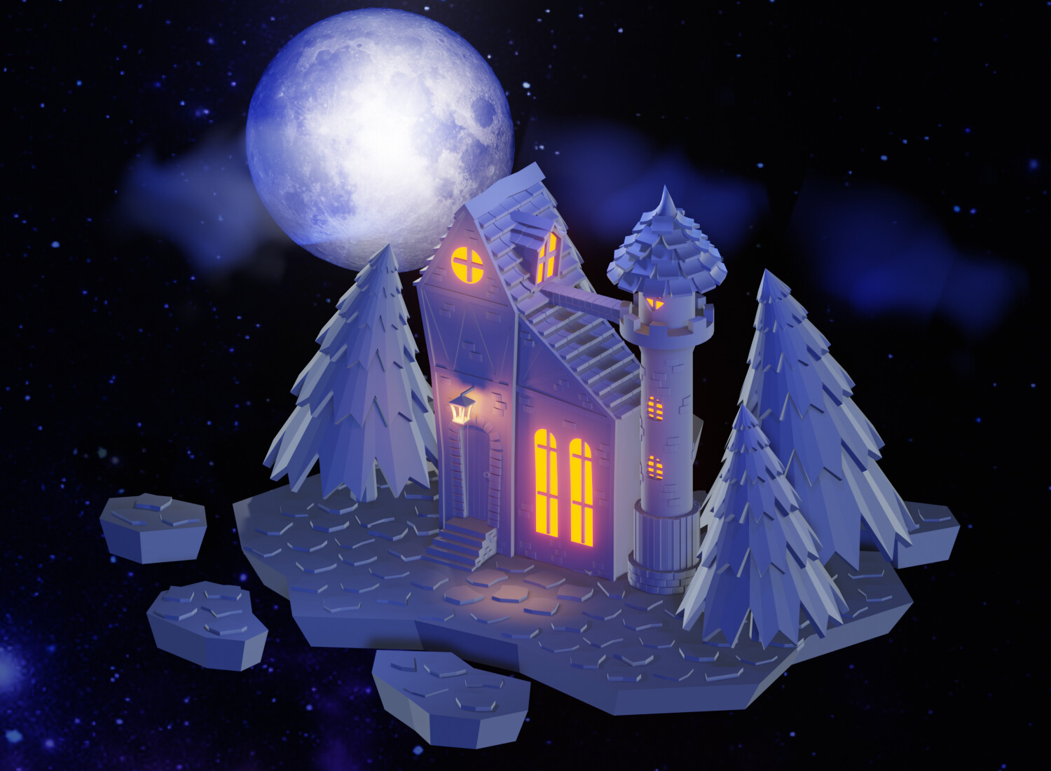 ArtStation - A house under the moon