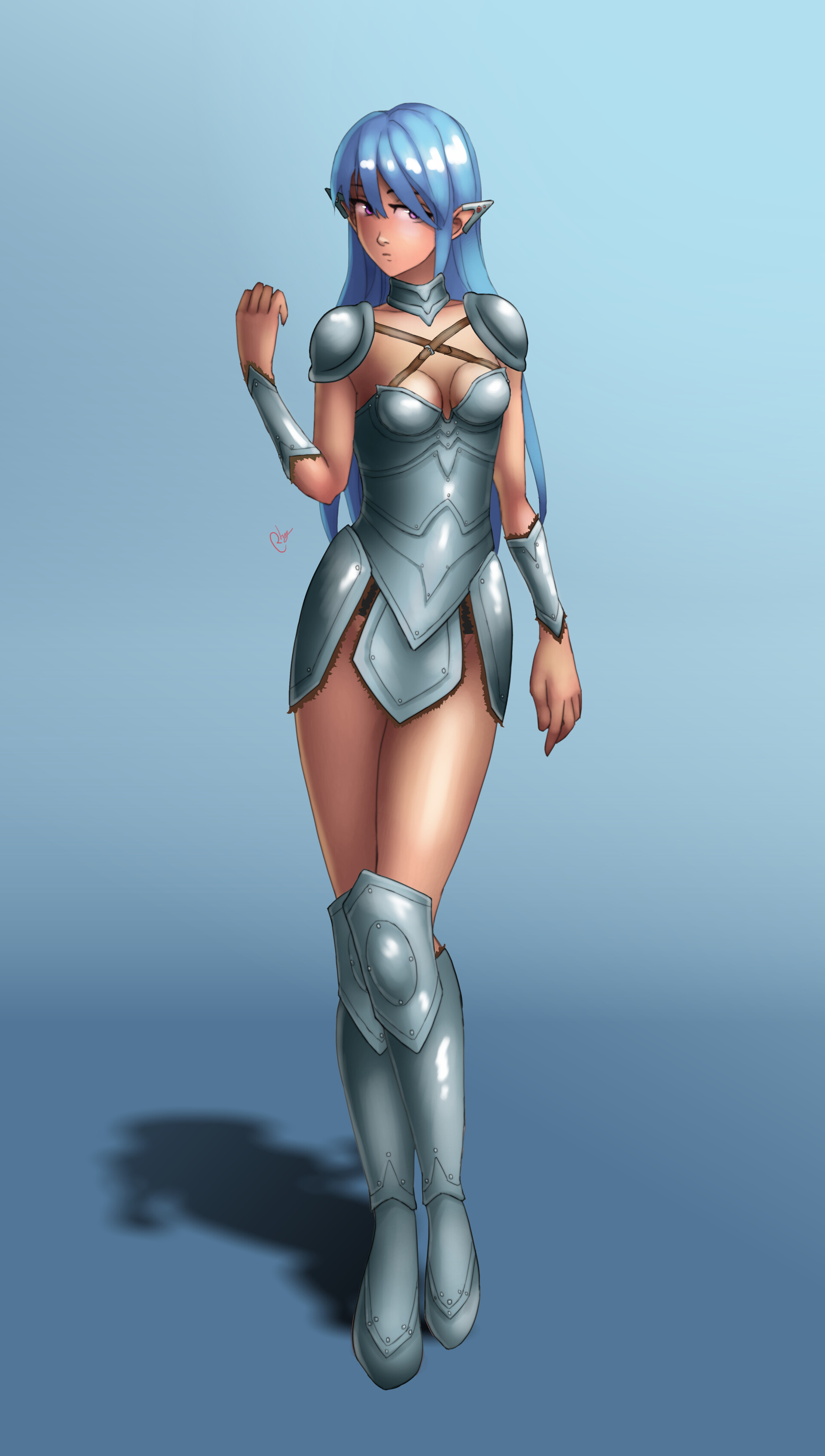 ArtStation - Blue haired elf with fantasy armour