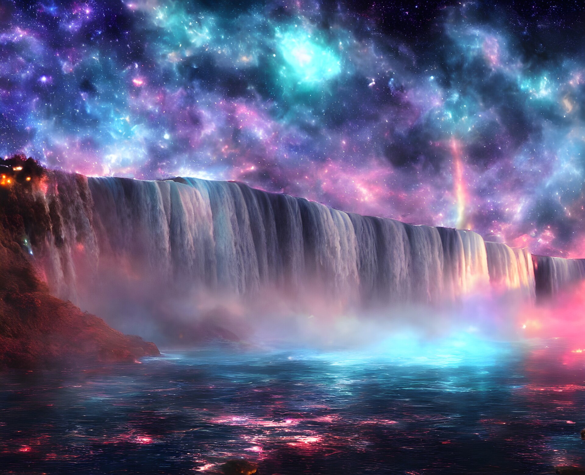 ArtStation - Colorful waterfalls at night wallpapers