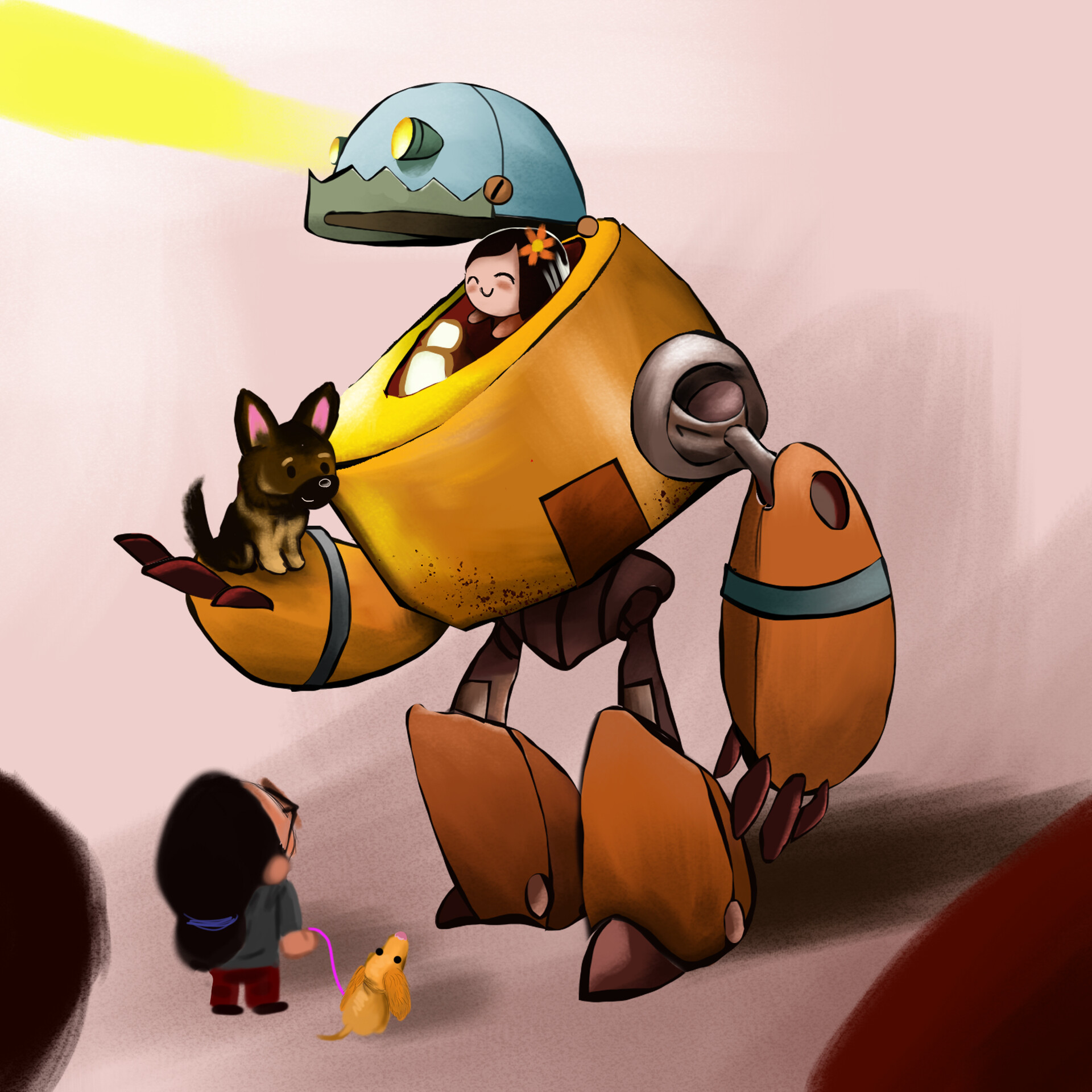 ArtStation - happy girl with her robot